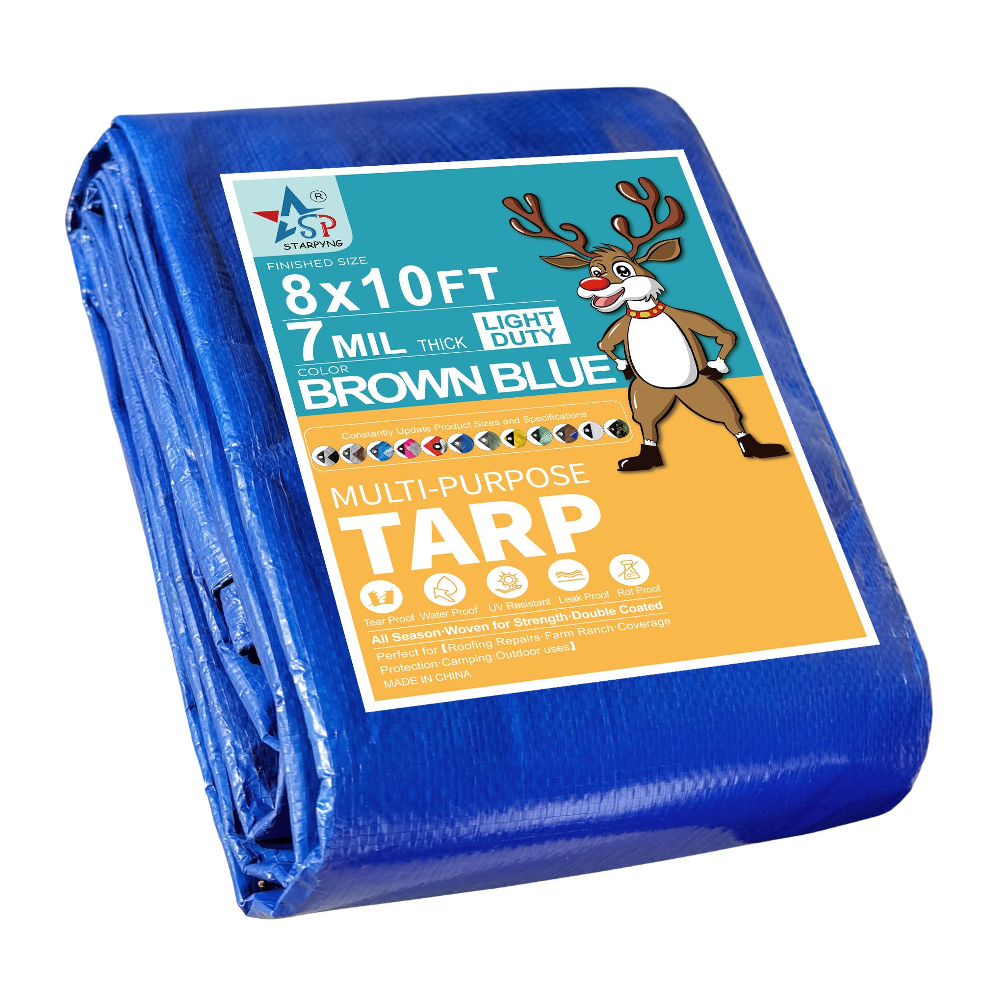STARPYNG-7 Mil Blue 8X10 Feet Tarp-Multifunctional Blue Waterproof ...