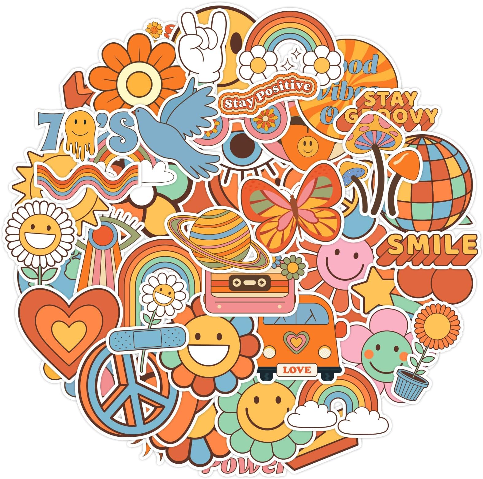 Amazon.com: DAFAFA Groovy Boho Hippie Stickers [100Pack], Vinyl Decals ...