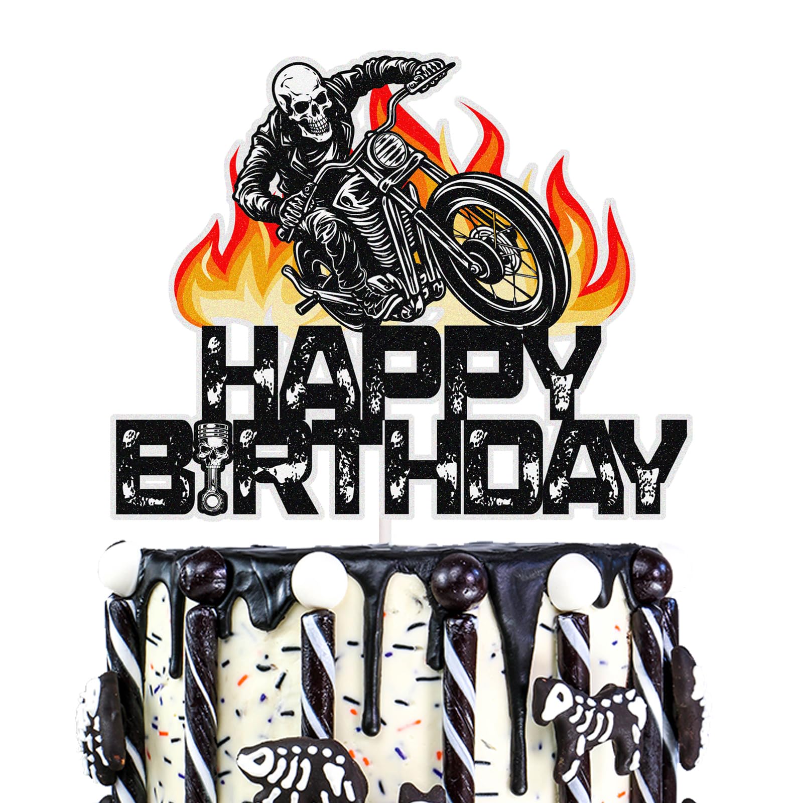Amazon.com: Glitter Motorcycle And Cool Biker Cake Topper - Motorbike ...
