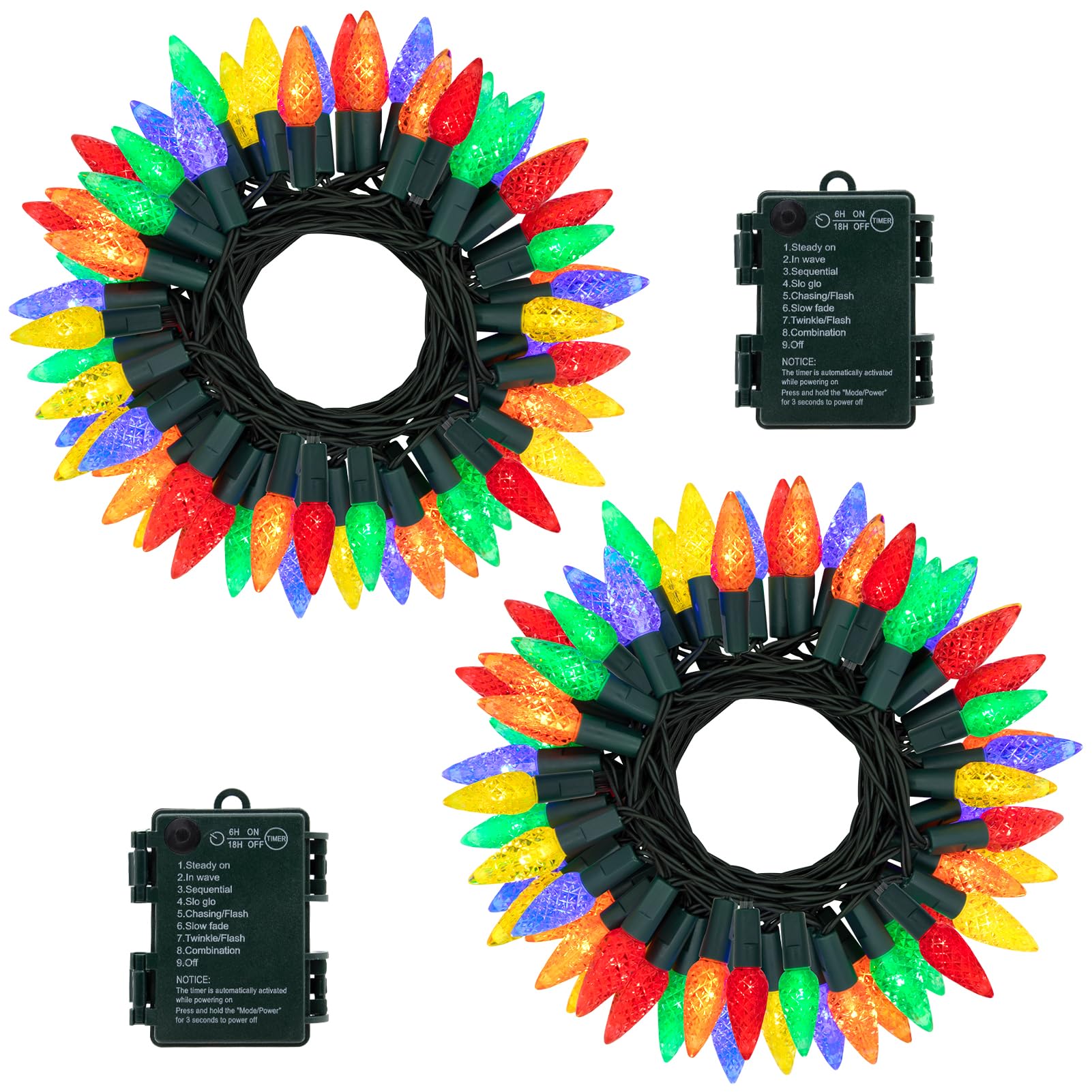 DBFAIRY 2Packs C6 Battery Operated Christmas Lights,16.4ft Strawberry ...