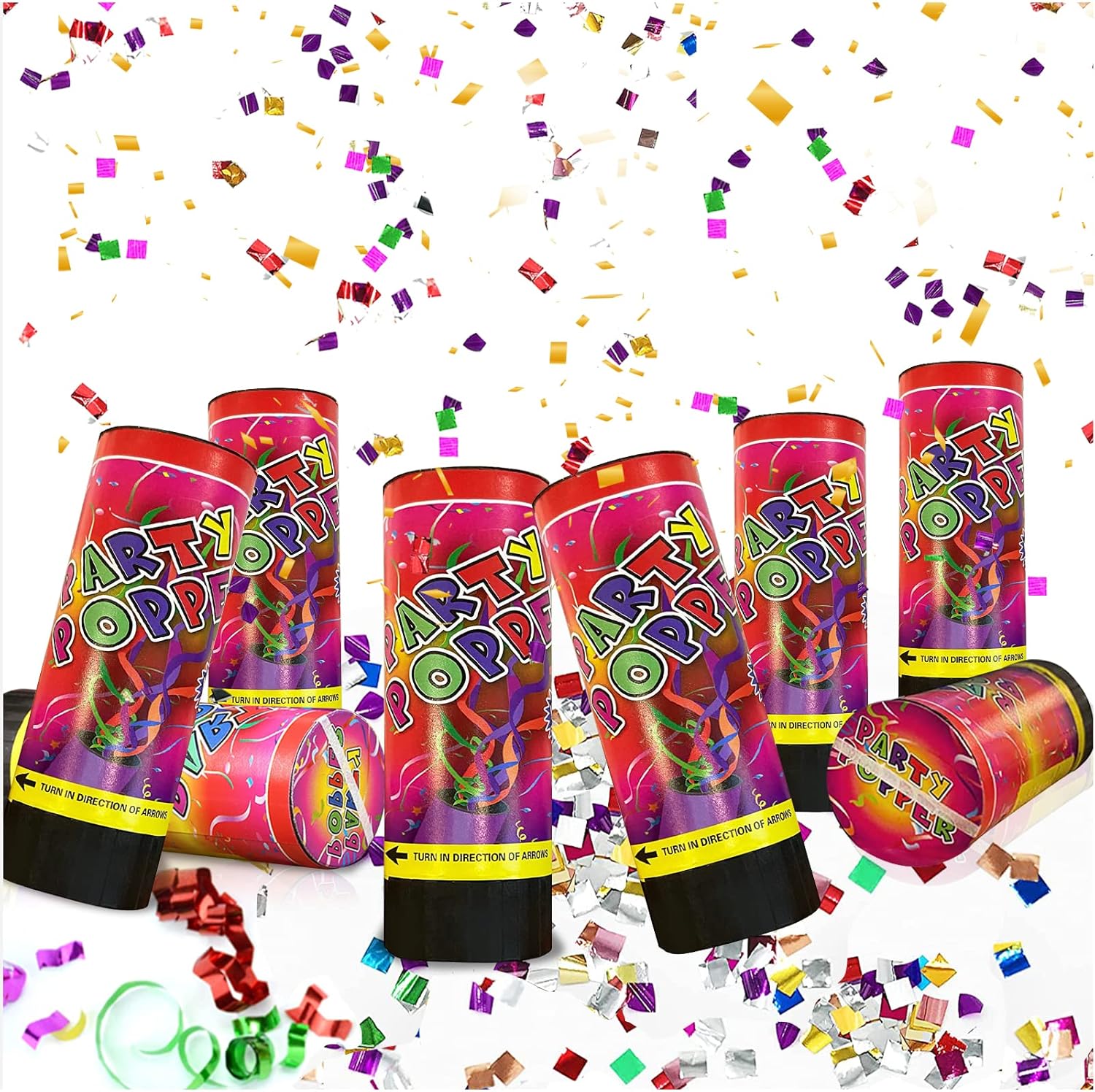 Amazon.com: Confetti Cannon Party Poppers Confetti Shooters - 8 PCS ...