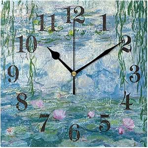 Amazon.com: WIHVE Square Wall Clock Monet Water Lilies Willow Floral ...