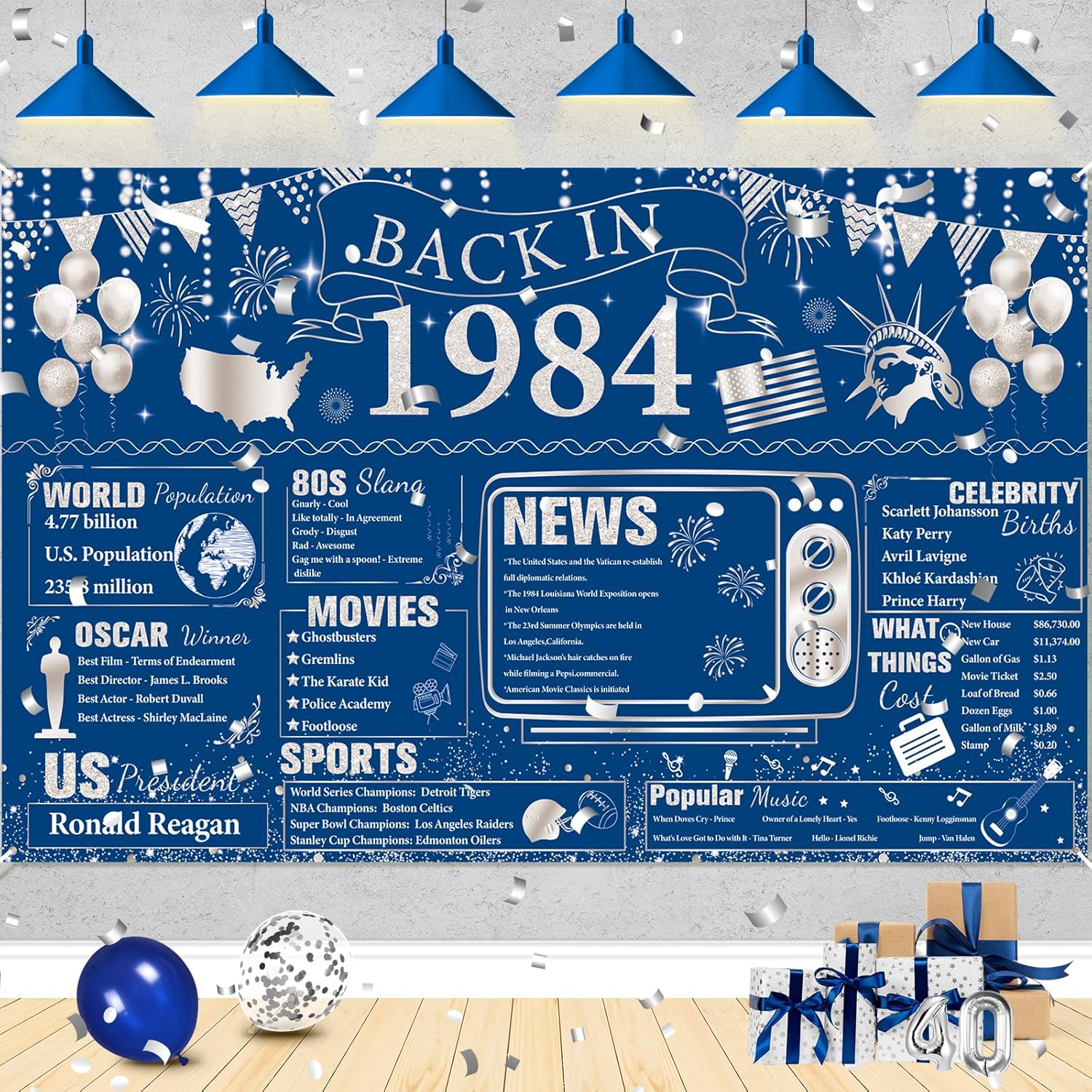 Amazon.com: Blue 41th Birthday Banner Decorations, Navy Blue Silver ...