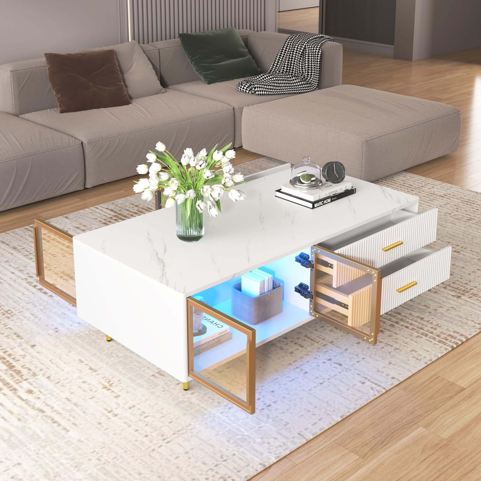 Amazon.com: 47.2'' Modern Coffee Table with Multi-Color Lighting ...