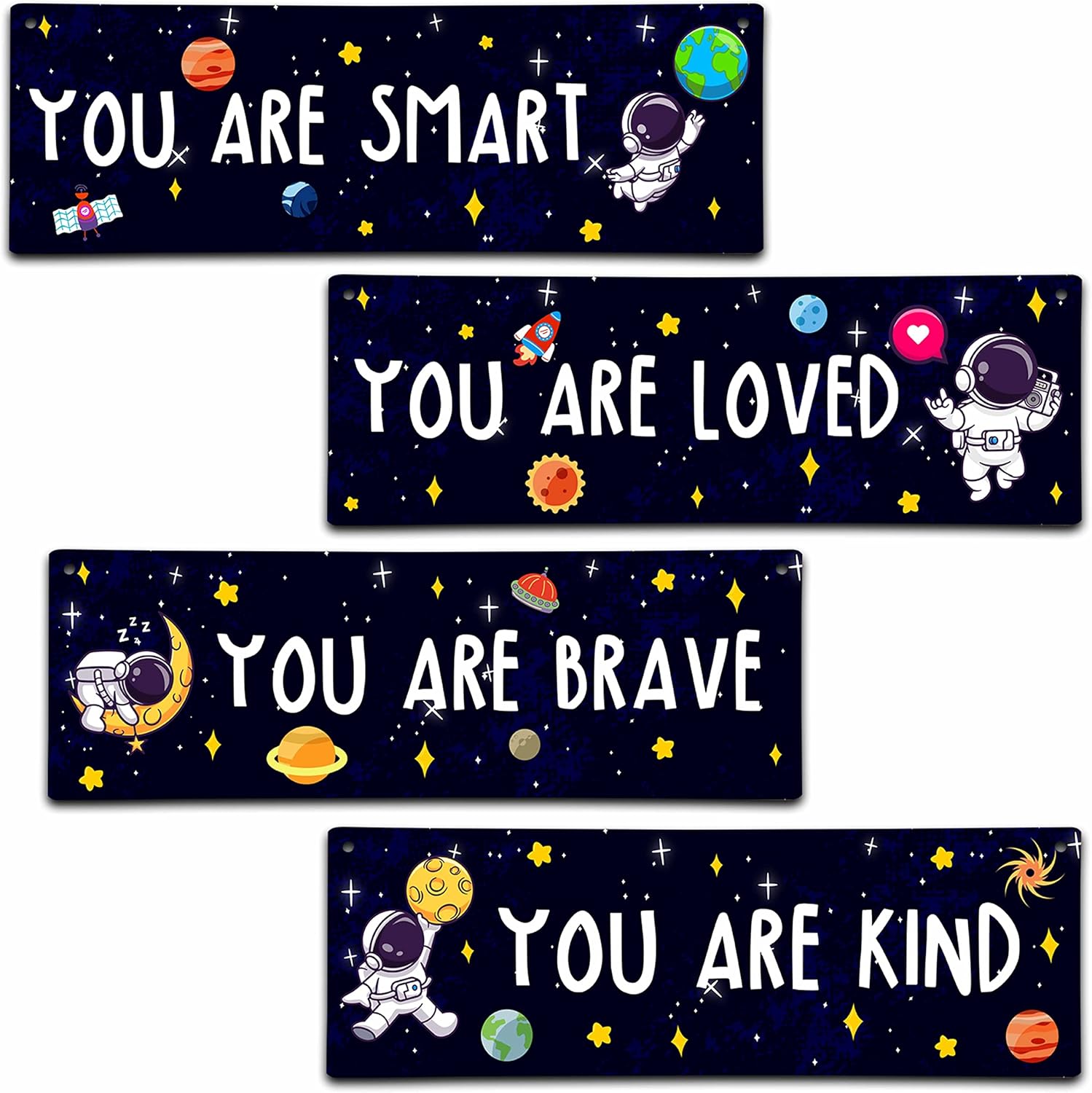 Amazon.com: 4 Pieces Outer Space Room Decor Wood Sign, Wooden ...