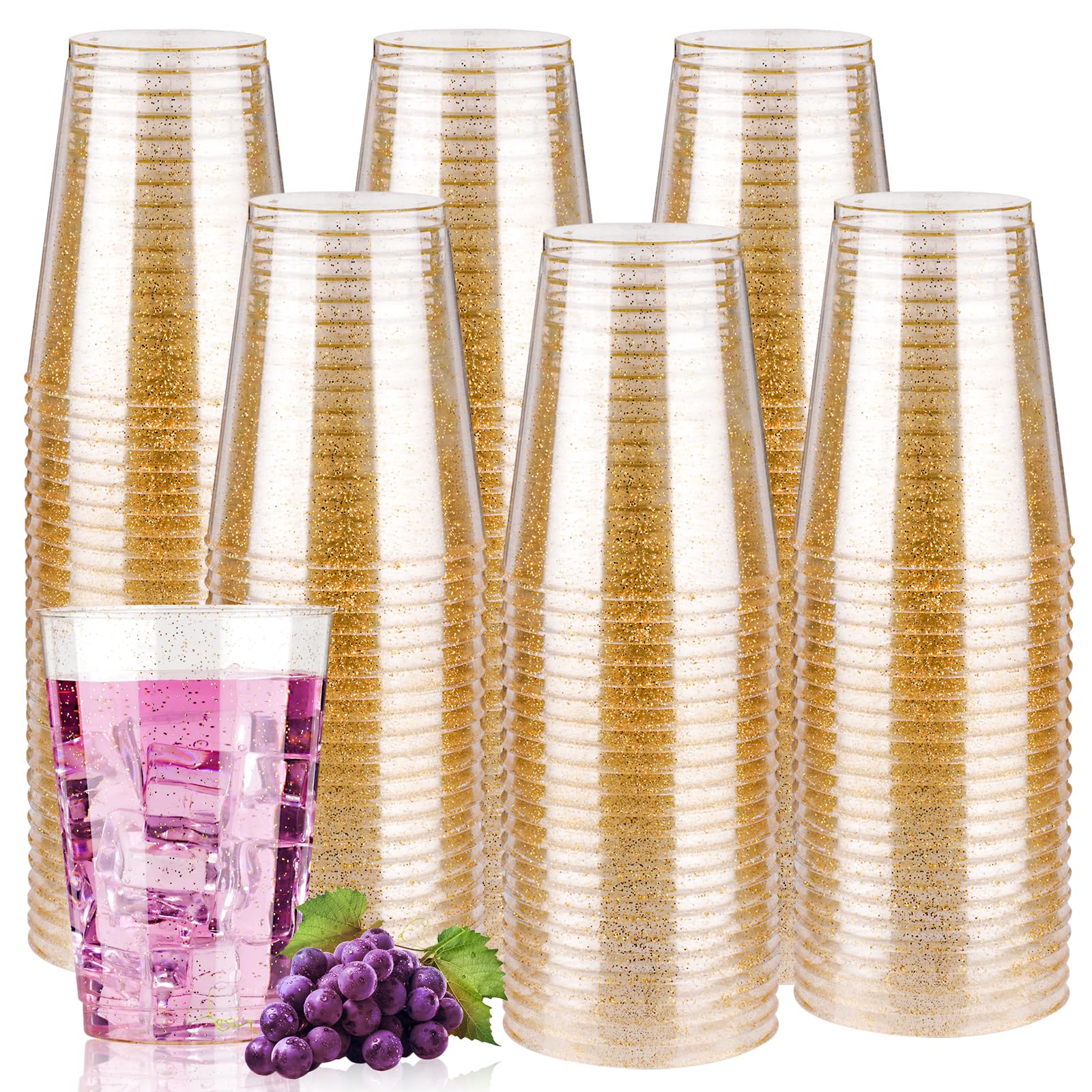 Snapklik.com : 12 Oz 200 PCS Gold Glitter Plastic Cups, Disposable ...