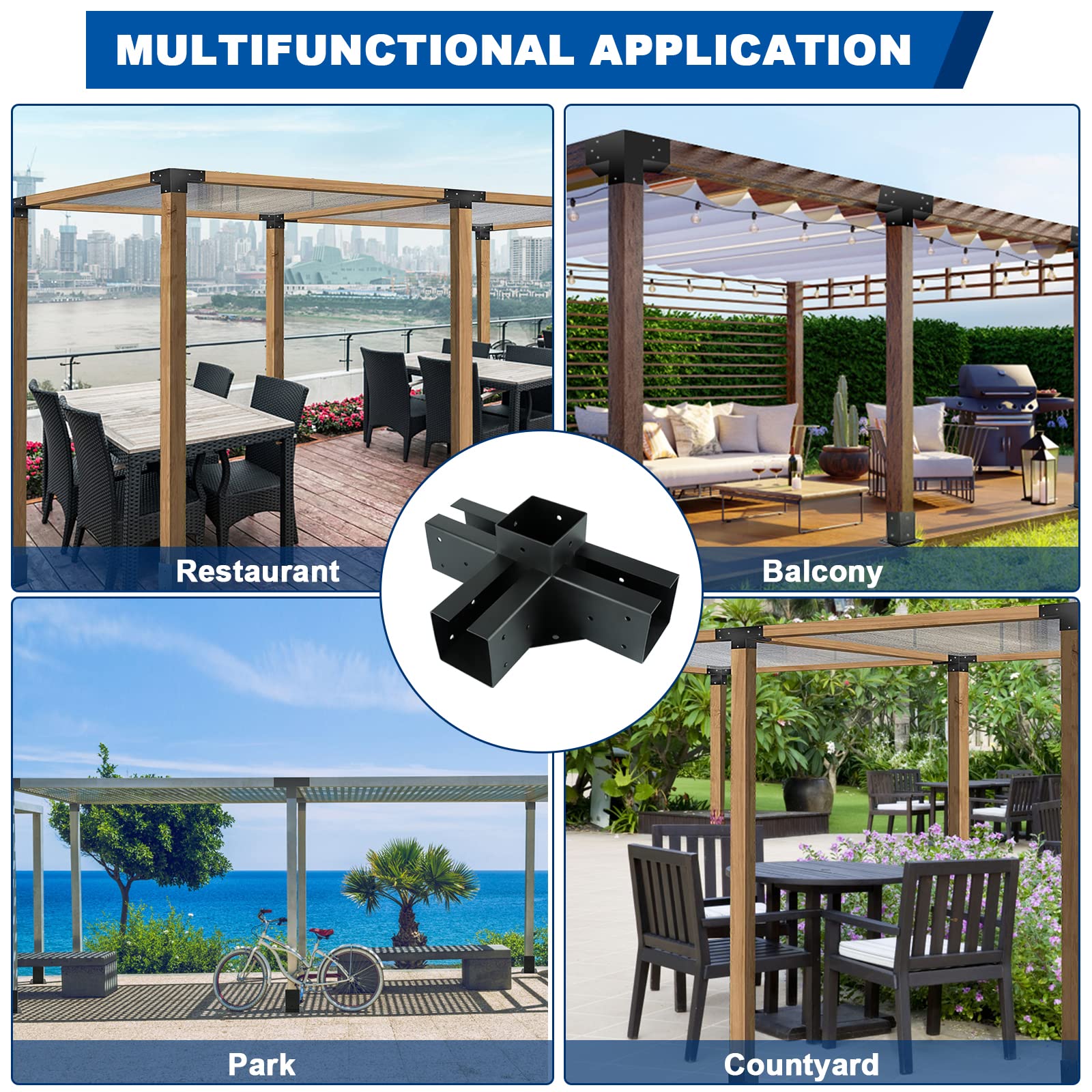 Pergola Gazebo Brackets Kit Nopwer - 4-Way Right Angle Corner Bracket ...