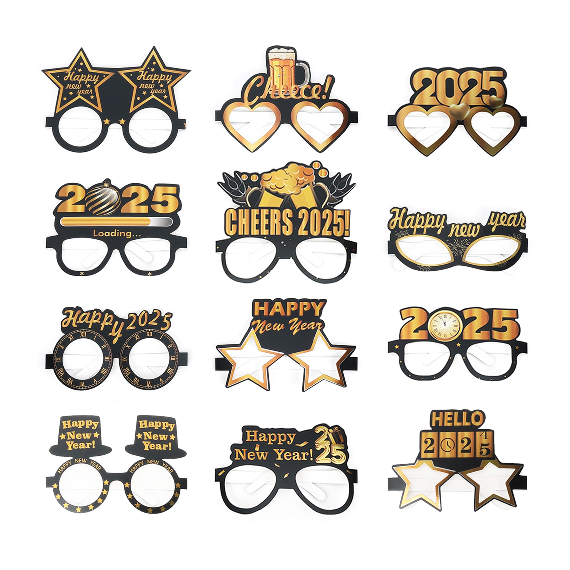 Sahunfri 12 Pcs New Years Eve Glasses 2025，Silver Card Paper Material ...
