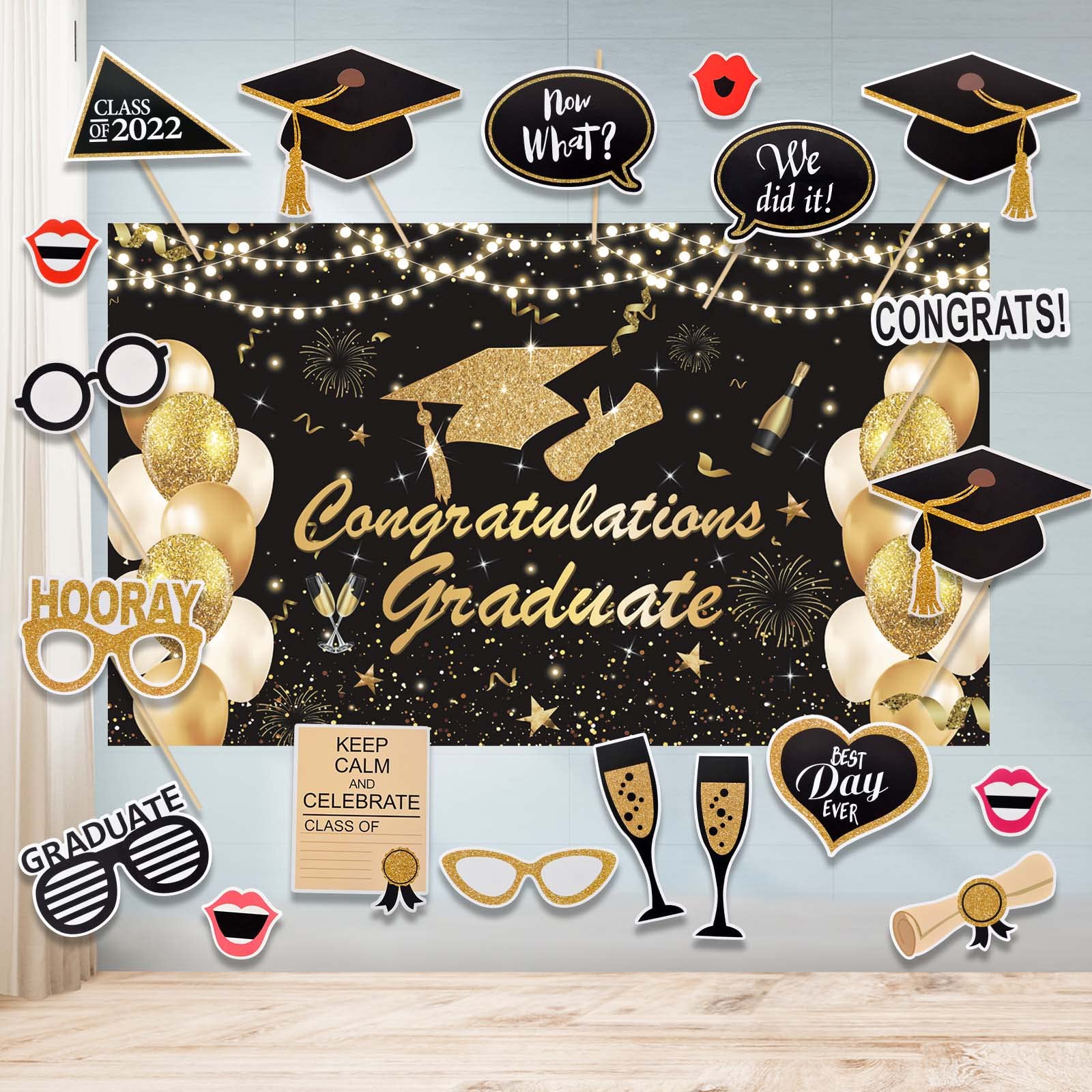 Buy Guttox Congratulations Graduation Party Backdrop,73x43.3inch Gold ...