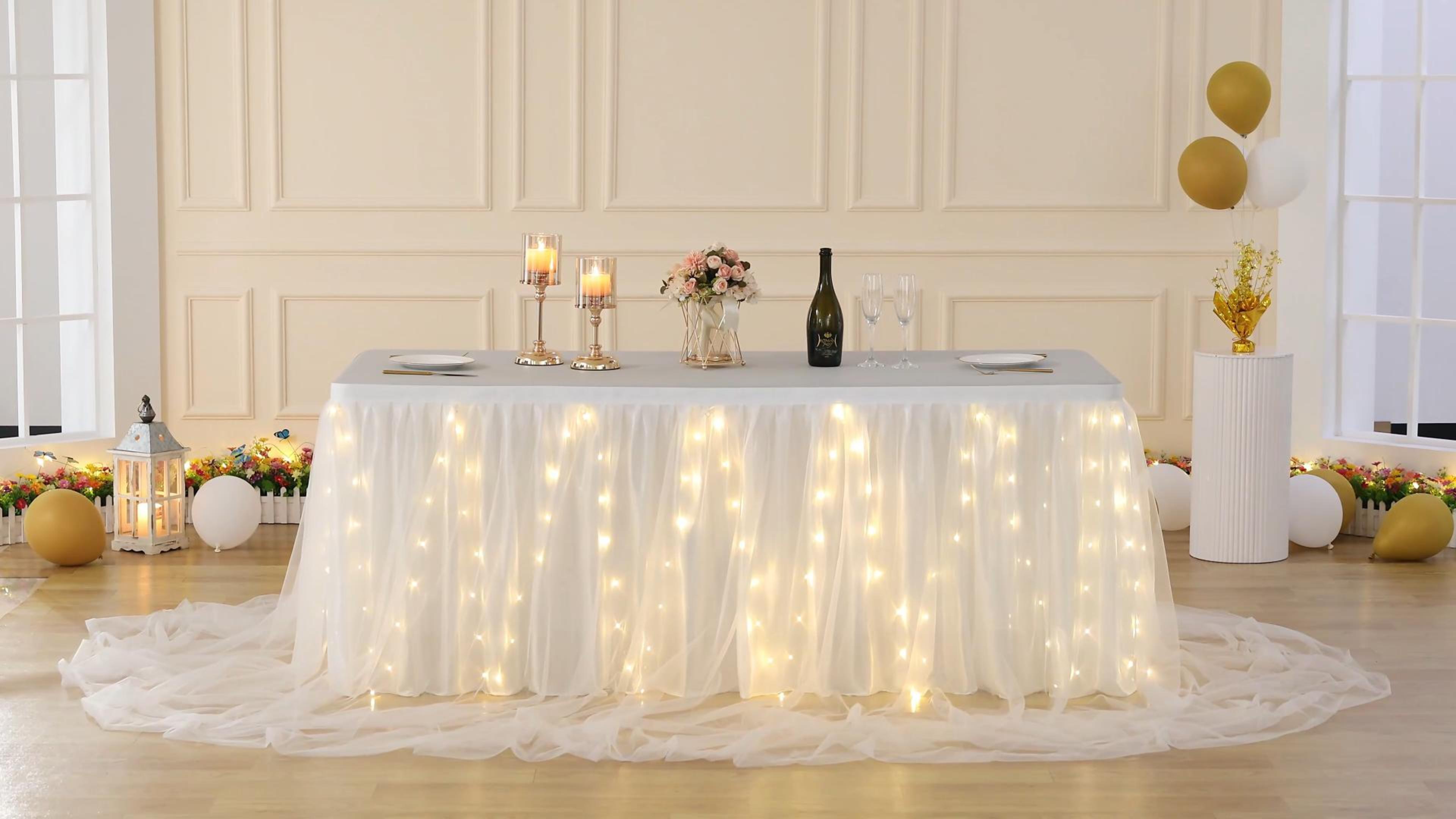 Wedding Lights Under Cake Table Tablecloth Tulle Table Skirt With LED
