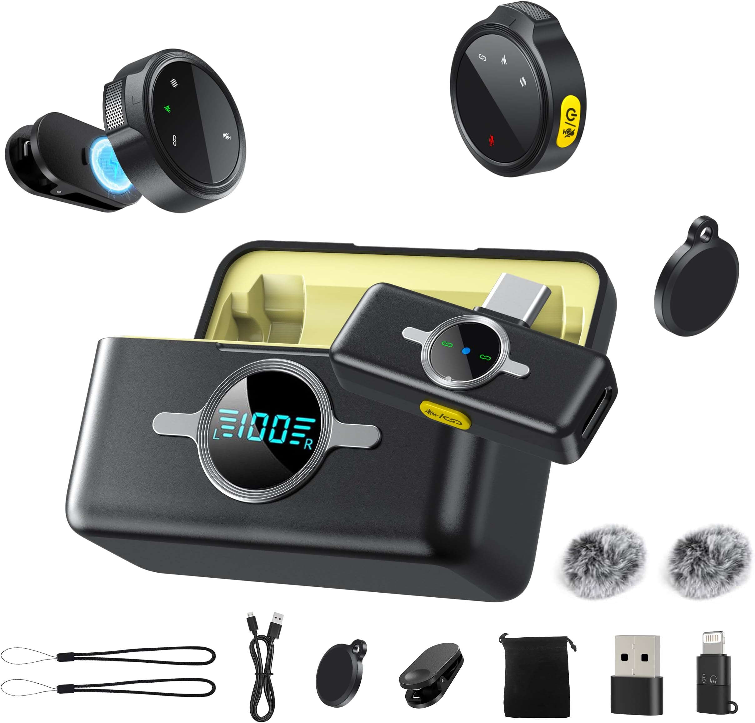 Amazon.com: Wireless Lavalier Microphone for iPhone/Android/PC, LED ...