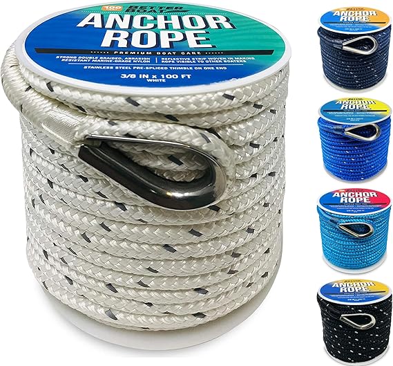 Amazon.com: Premium Boat Anchor Rope, 100 Ft Double Braided White Nylon ...