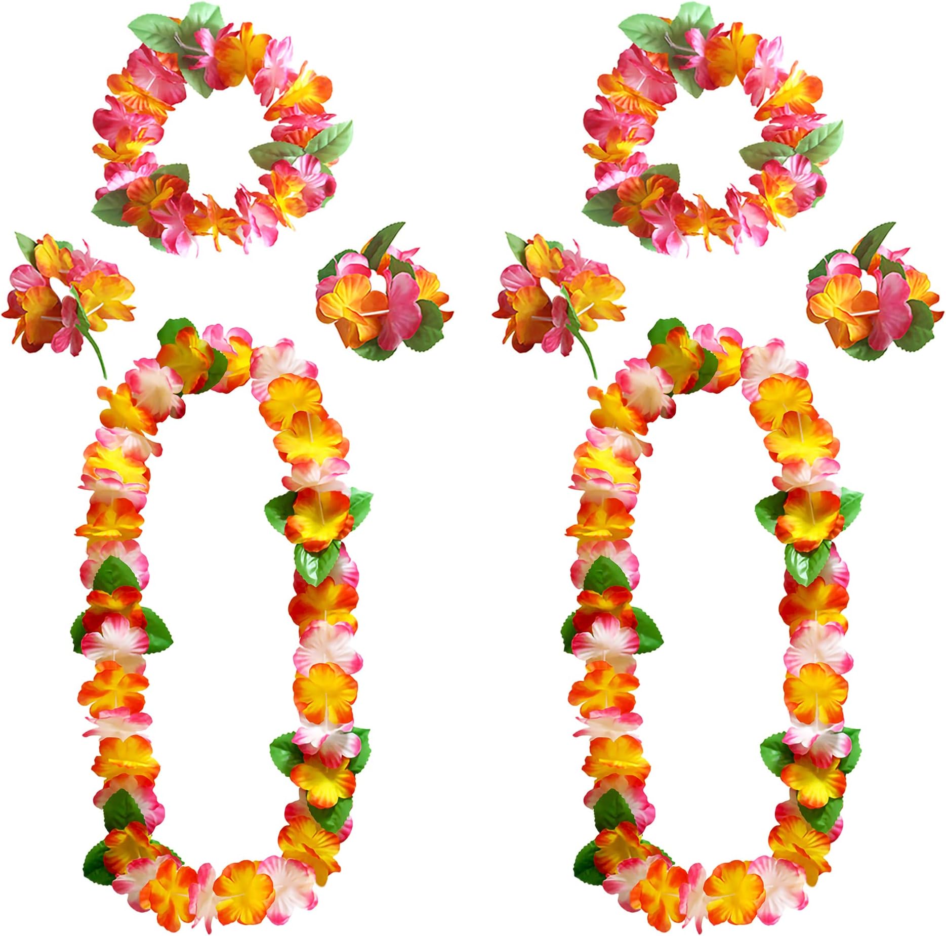 Soneinex Hawaii Flower Necklace Set of 8 Hawaii Chain Flowers with 4 ...