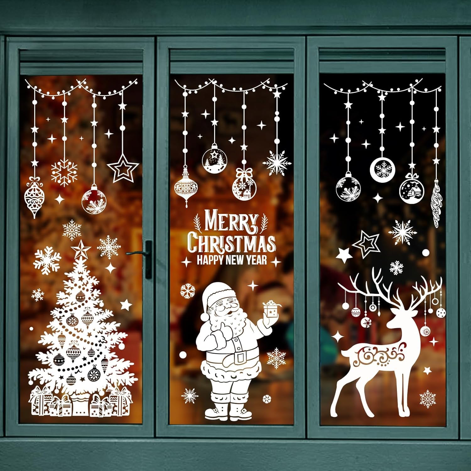Amazon.com: 104 Pcs Large Christmas Window Clings White, Double Sided ...