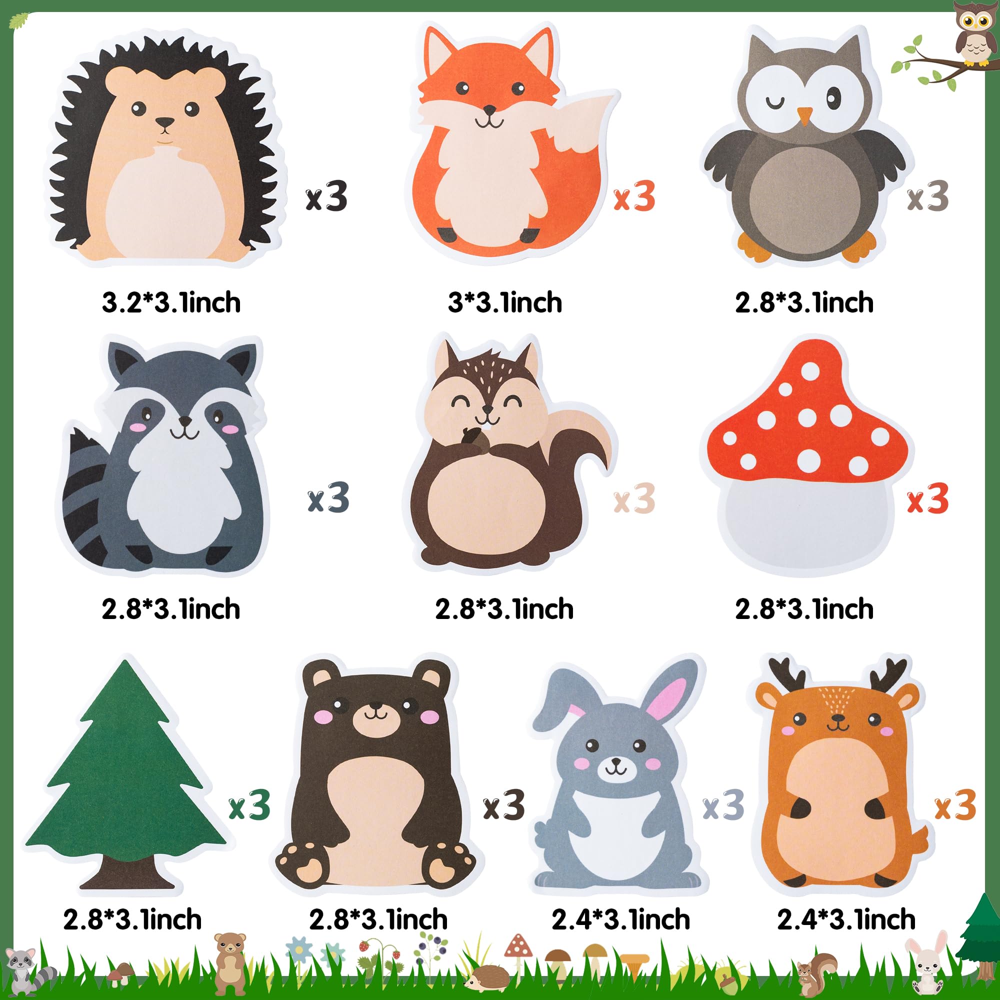 Snapklik.com : 30 Pack Woodland Animals Sticky Notes, Total 600 Sheets ...