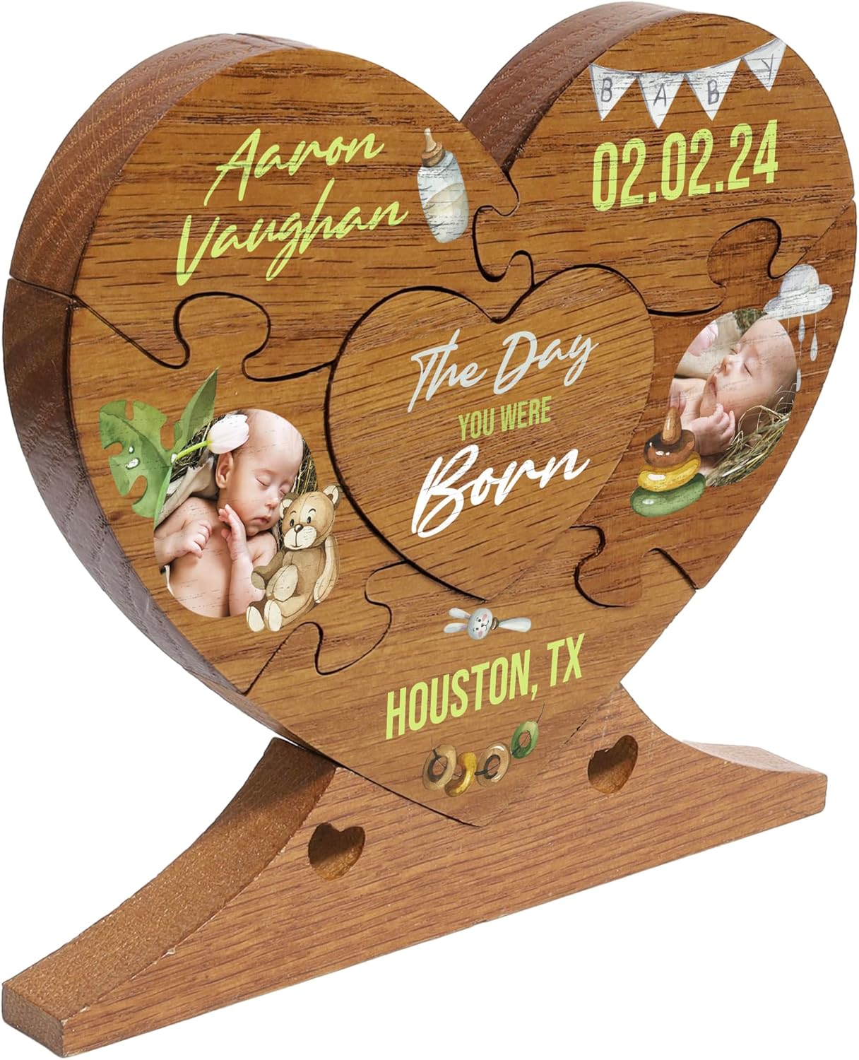 Amazon.com: 6" Personalized Wooden Heart Puzzle Made of Solid Oak ...