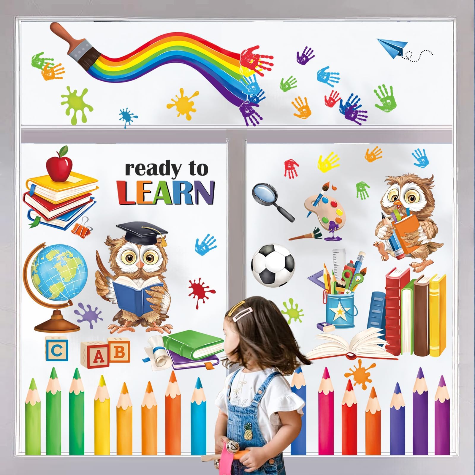Amazon.com: 9 Sheets Back to School Window Clings Pencil Double-Sided ...