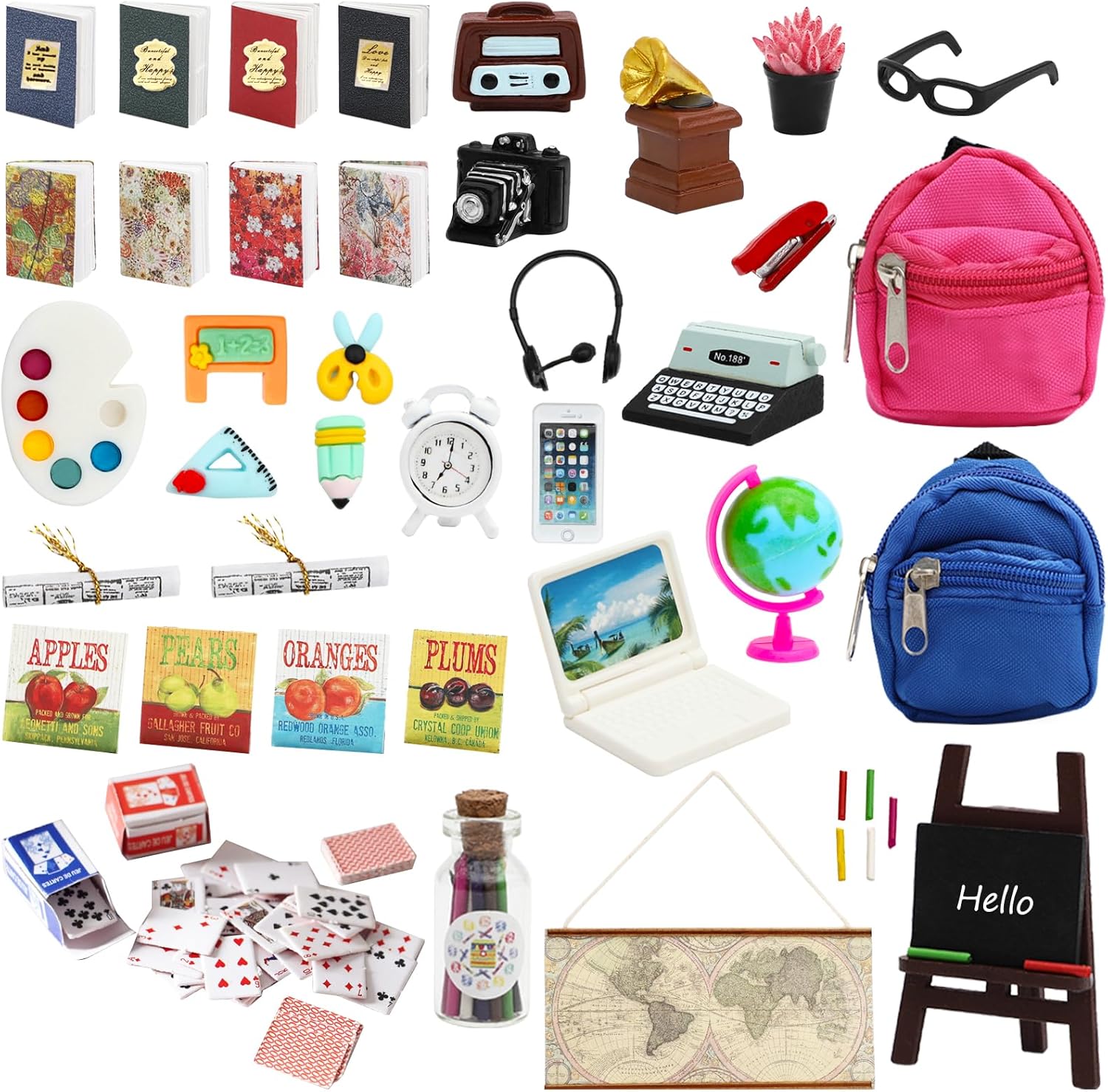 SOTOGO 46 Pieces Doll House School Supplies Mini School Accessories ...