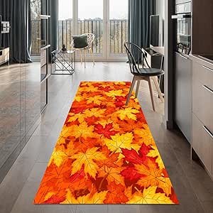 Amazon.com: Orange Autumn Maple Leaves Texture Hallway Runner Rugs 3x12 ...