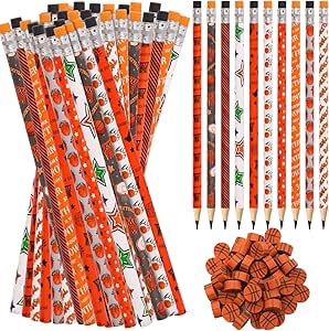 Amazon.com: 50PCS Sports Pencils and Erasers for Kids Wooden Basketball ...