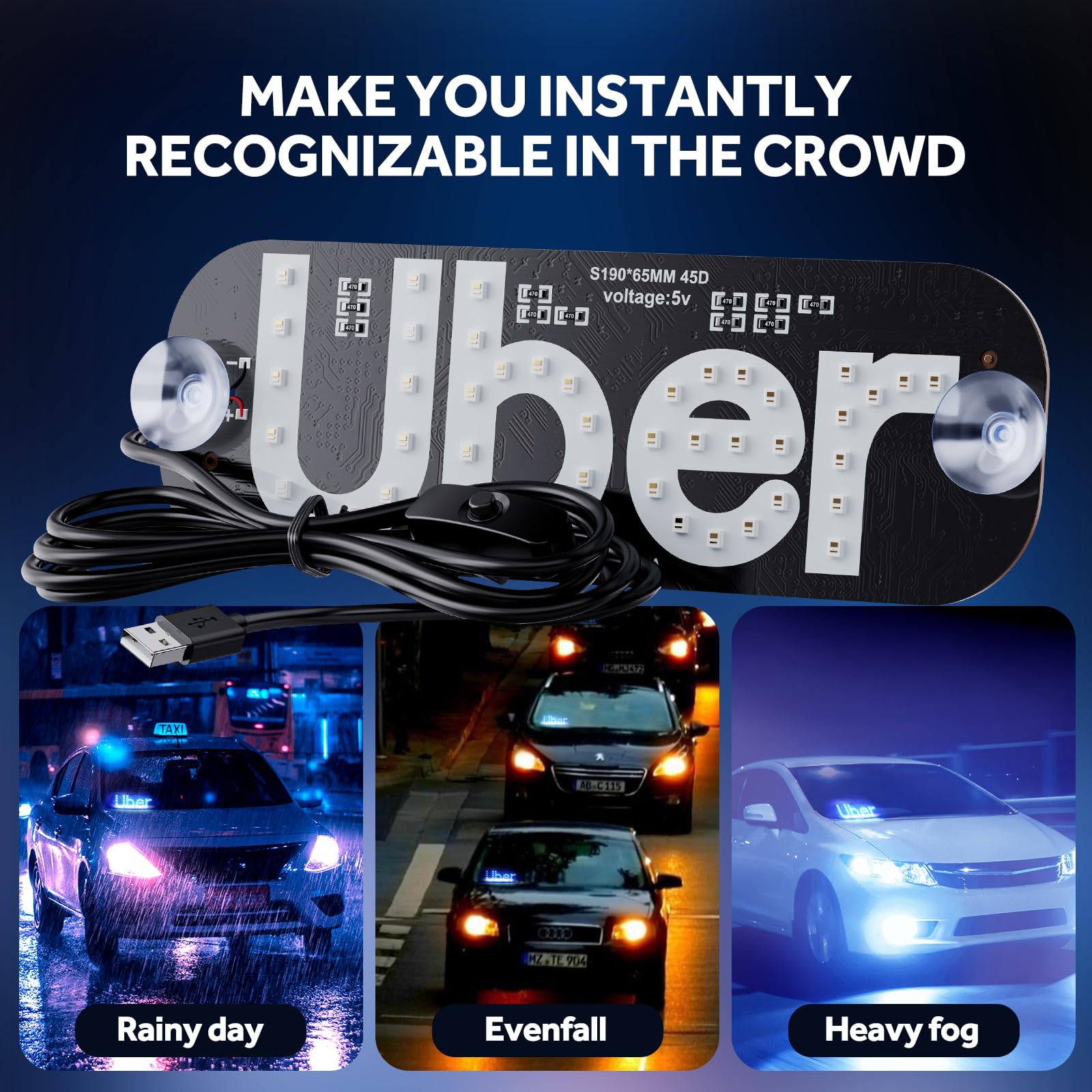 Blue LED Light for Uber Sign, Car Light Sign Decal for Windshield with ...