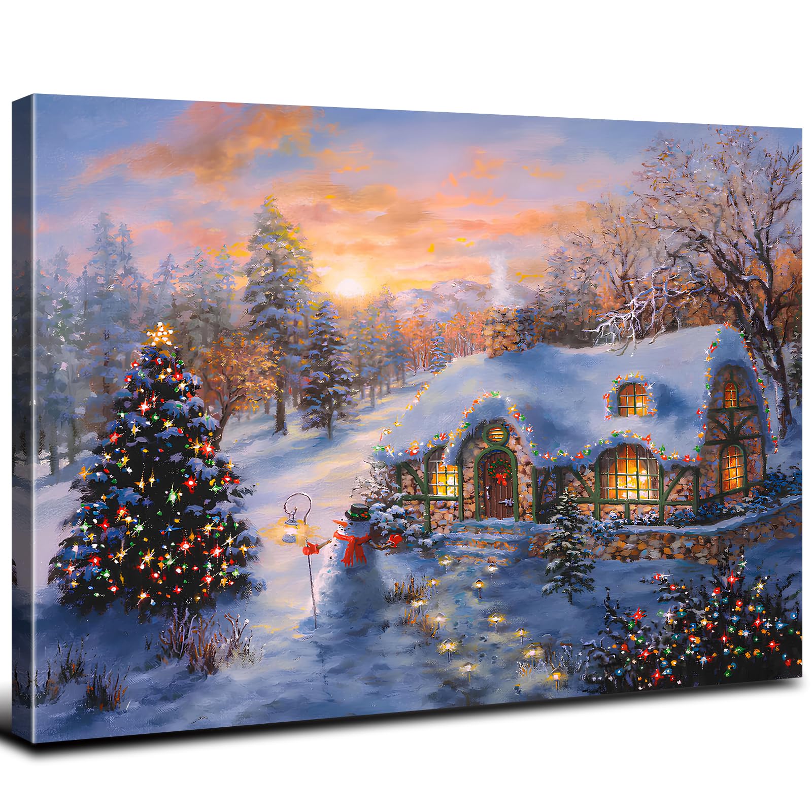 Amazon.com: Vintage Christmas Wall Art Sunset Winter Decor Rustic Snowy ...