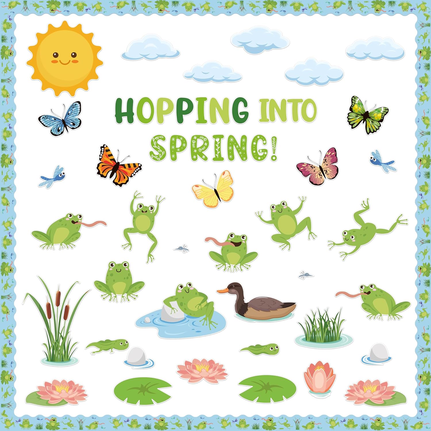 Amazon.com : CPicdn 141Pcs Spring Frog Bulletin Board Classroom ...