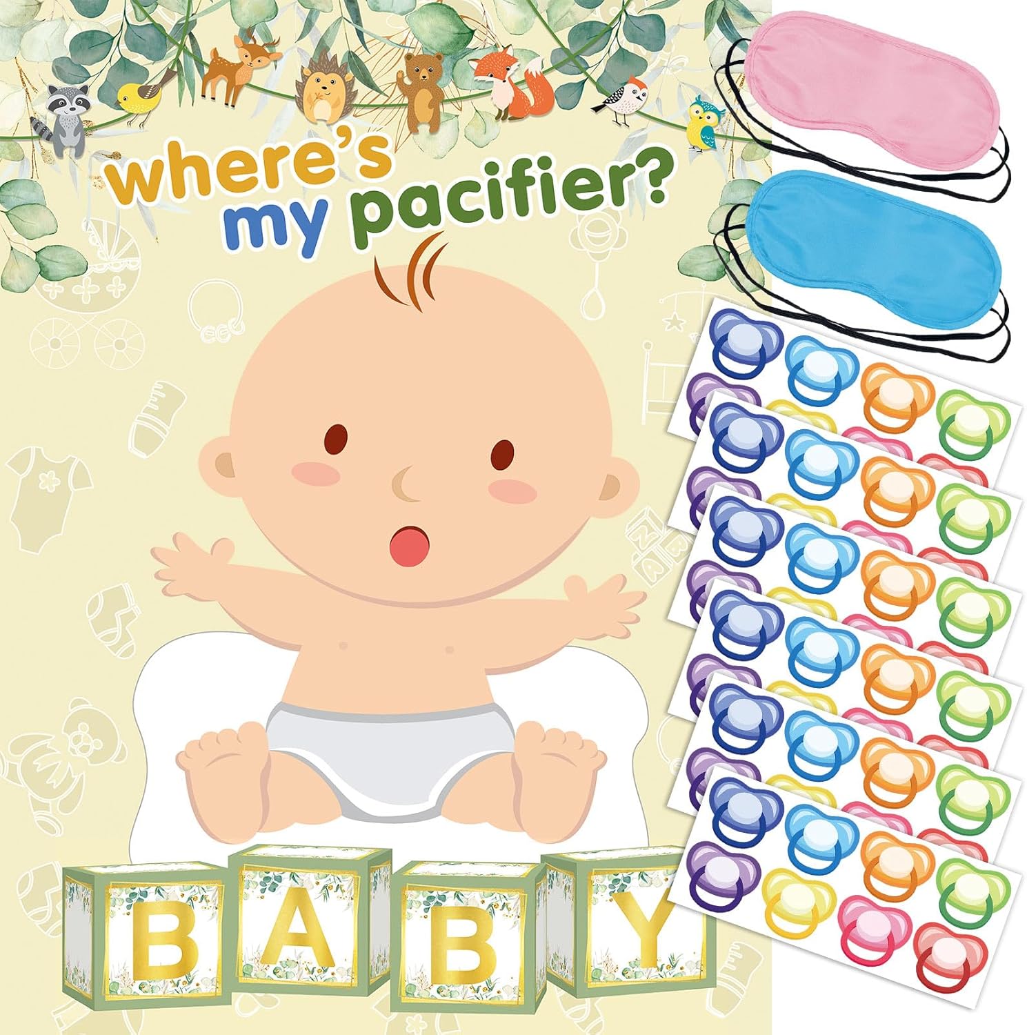 Amazon.com: Pin The Pacifier on The Baby Game with 48 PCS Pacifier ...