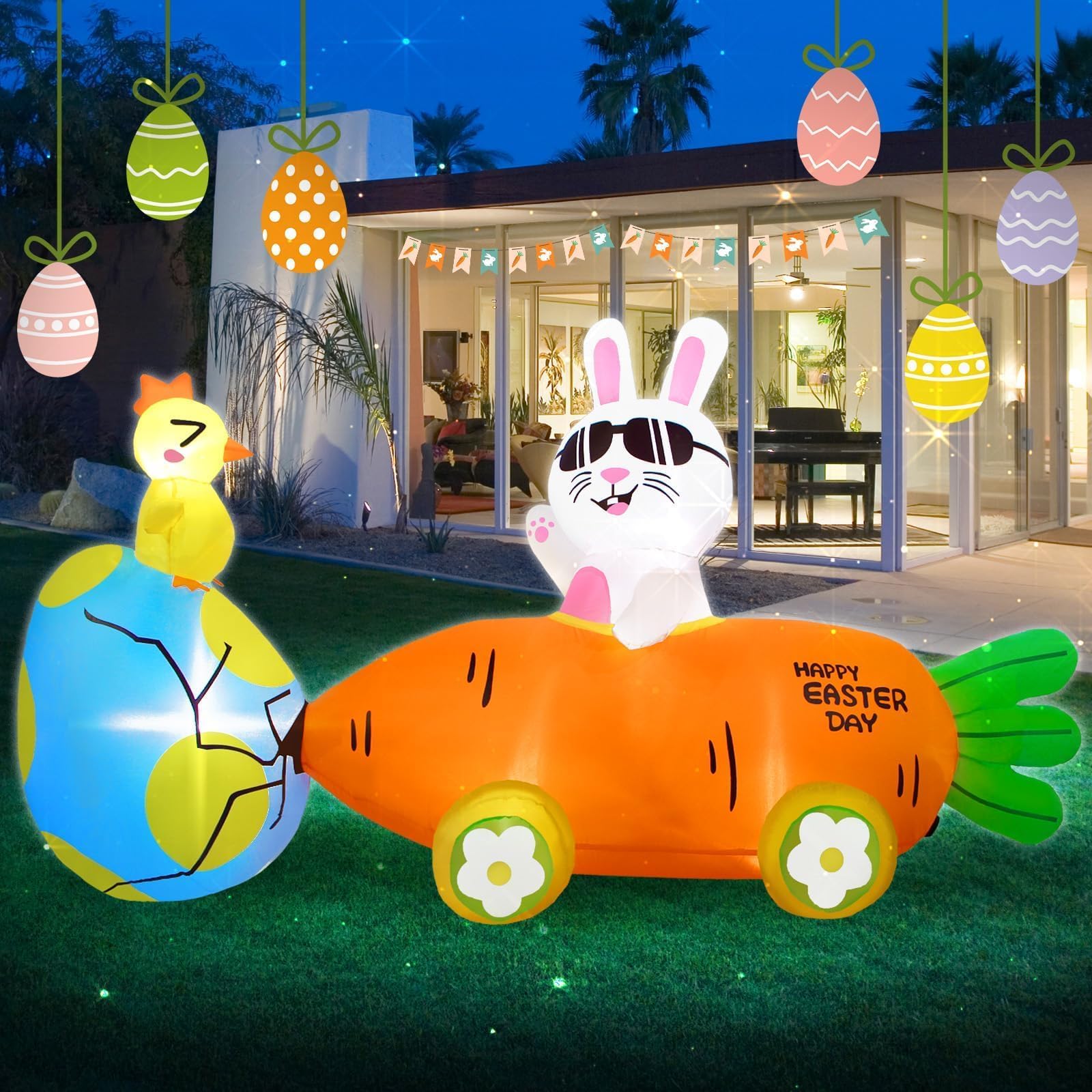 Amazon.com: Gemmy Airblown Inflatable Easter Bunny in Speedster Scene ...