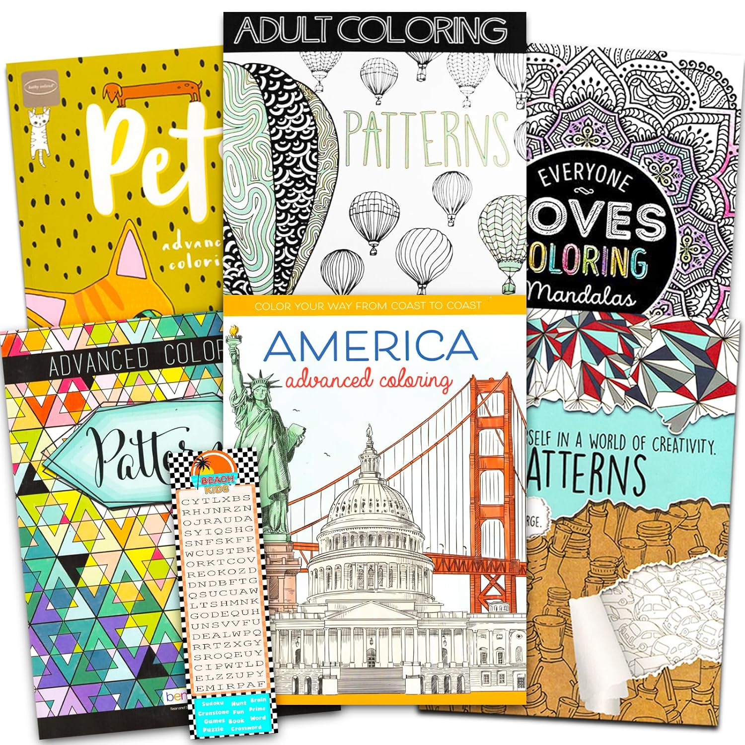 Amazon.com: Bulk Advanced Coloring Books for Adults, Teens - 6 Pc Adult ...