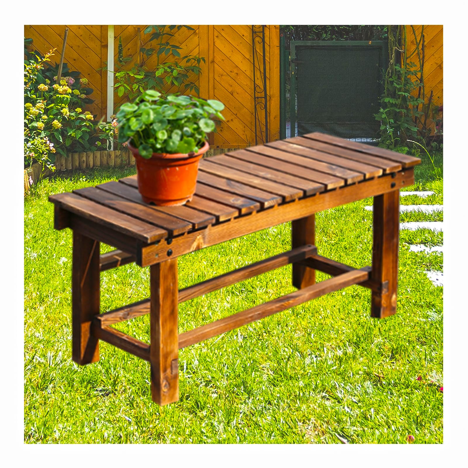 Amazon.com: CDDUOLA Outdoor Wooden Bench, Two-Person Wood Backless ...
