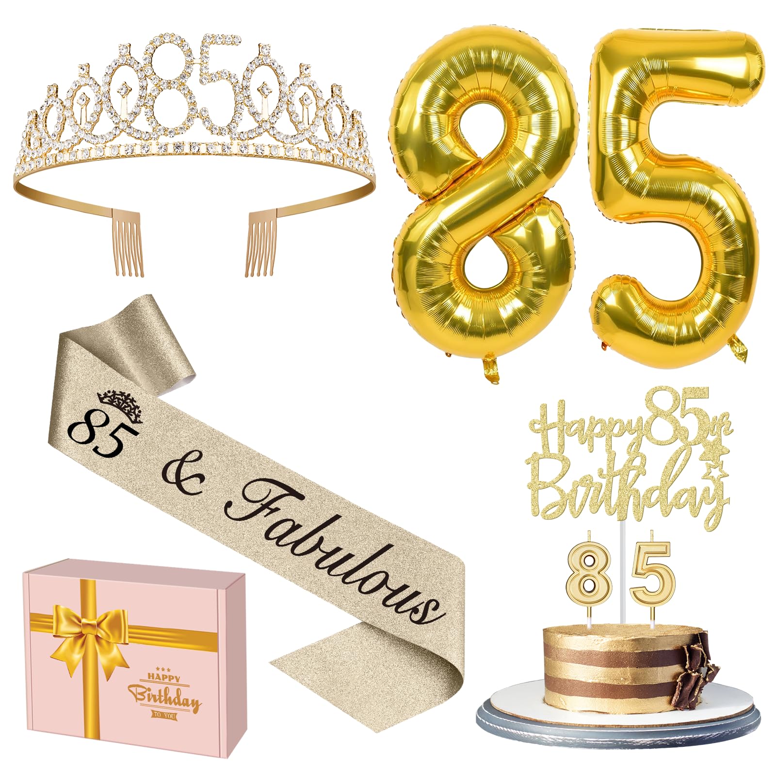 Amazon.com: 85th Birthday Decorations for Women Gold with 85th Birthday ...