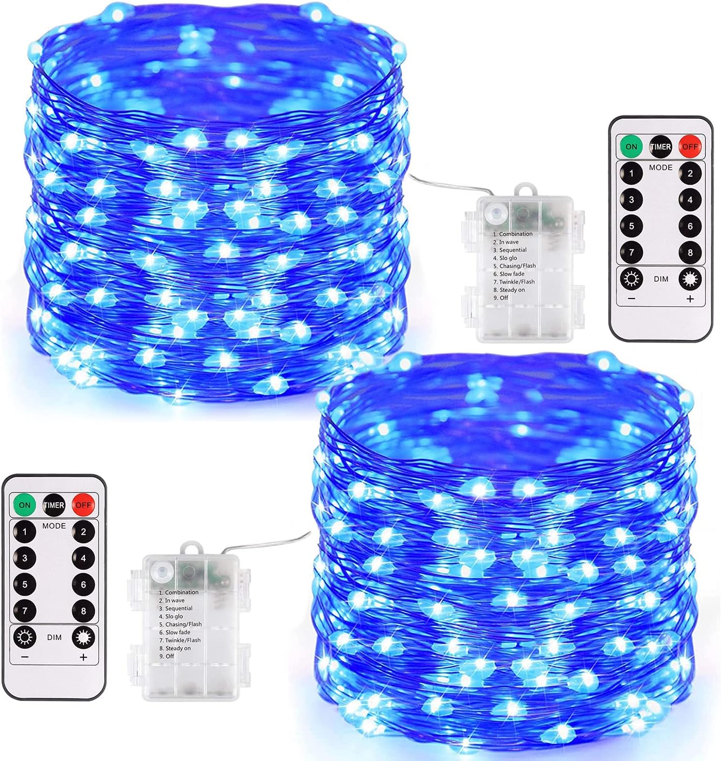 Amazon.com : JMEXSUSS 2 Pack Blue Fairy Lights Battery Operated, Total ...