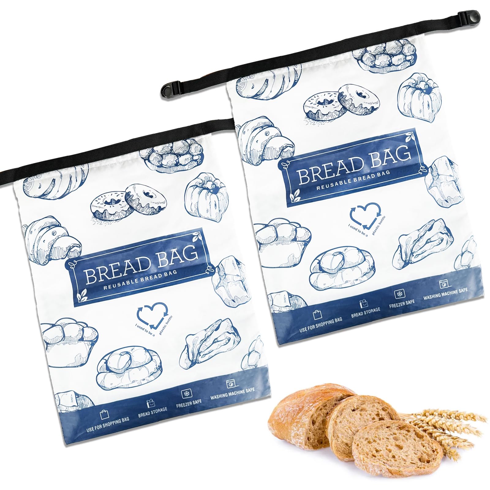 Amazon.com: 2 Pack Reusable Bread Bags, Double Layer Fresh Bread ...