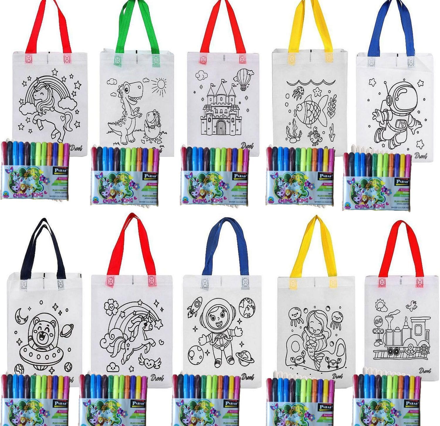 Superior Stock Double Side Colouring Set of 10 DIY Bags Big Size and 10 ...