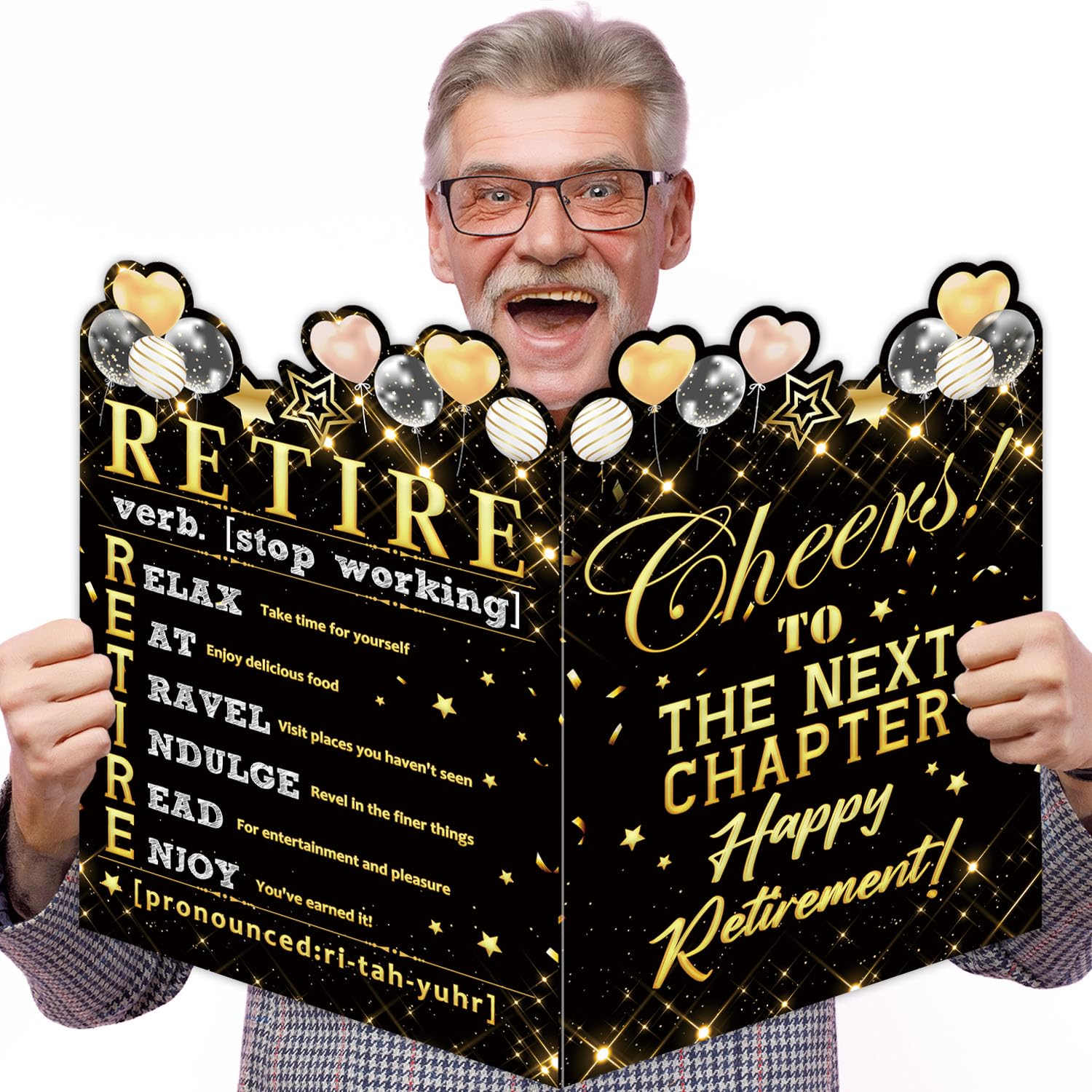 Amazon.com: Large Retirement Greeting Card, Black Gold Retirement Party ...