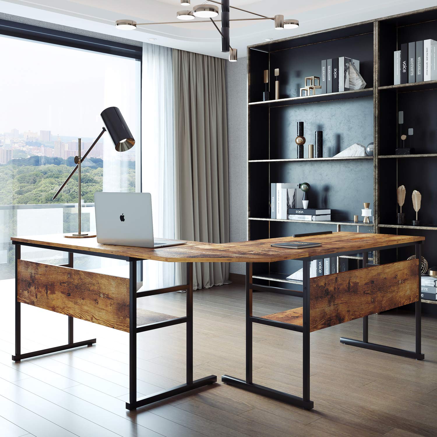 Drafting Table Desk With Industrial Light Bestier 95.2in L Shaped Home