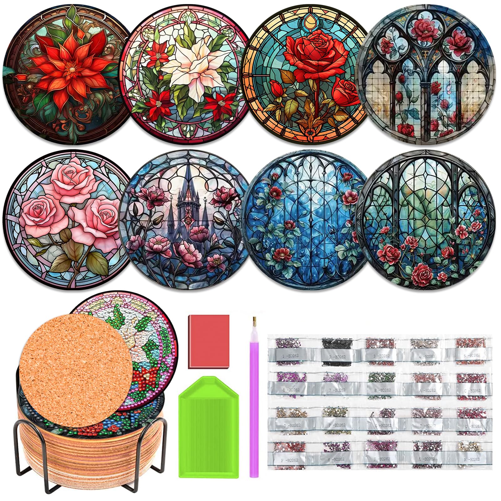Amazon.com: JHGCVX 8 Pcs Diamond Painting Coasters Kit,Flower Diamond ...