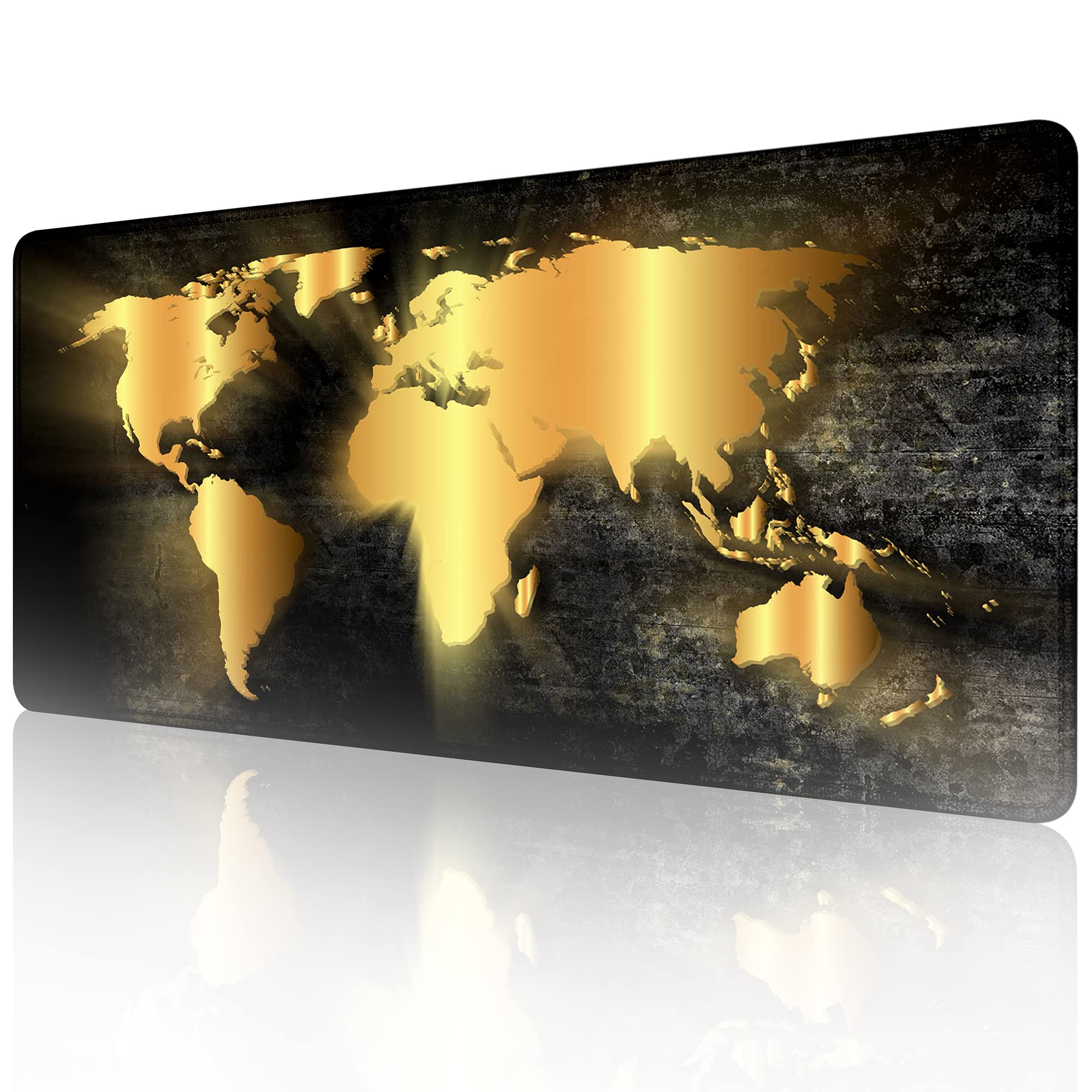 Amazon.com : World Map Gaming Mouse Pad Large Desk Mat,Golden World Map ...