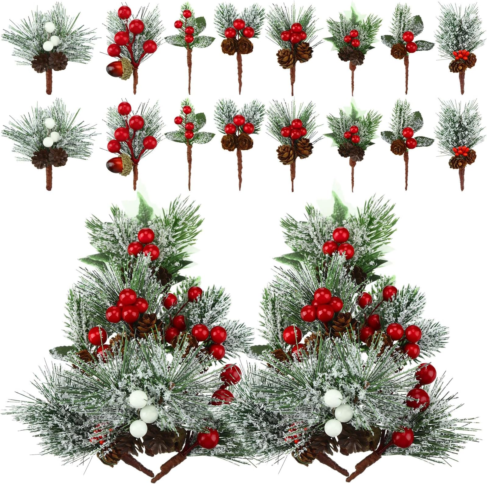 Amazon.com: Red Berry Picks Evergreen Wreath Picks & Pine Branches ...