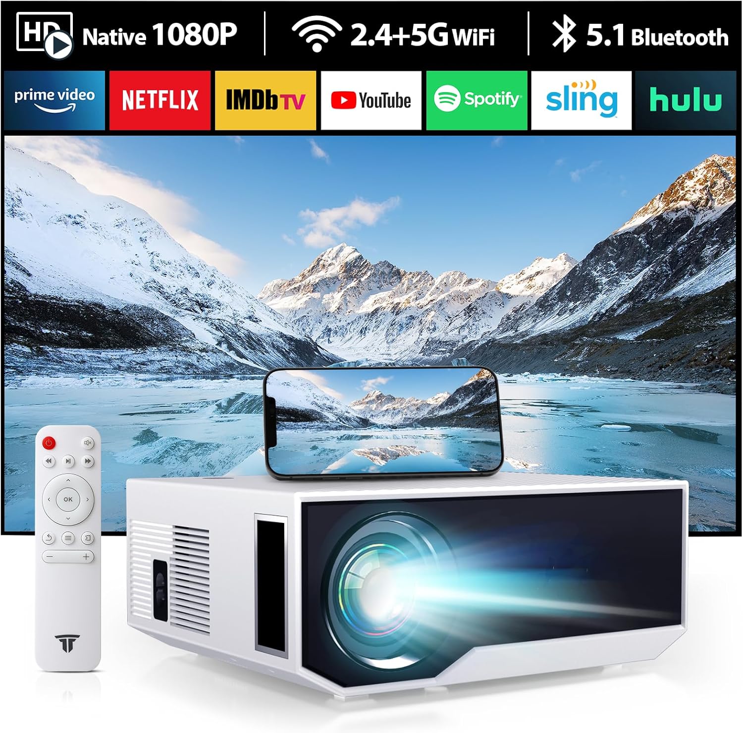 ZDK Mini Bluetooth WiFi Video Projector, Portable 1080P Video Projector ...