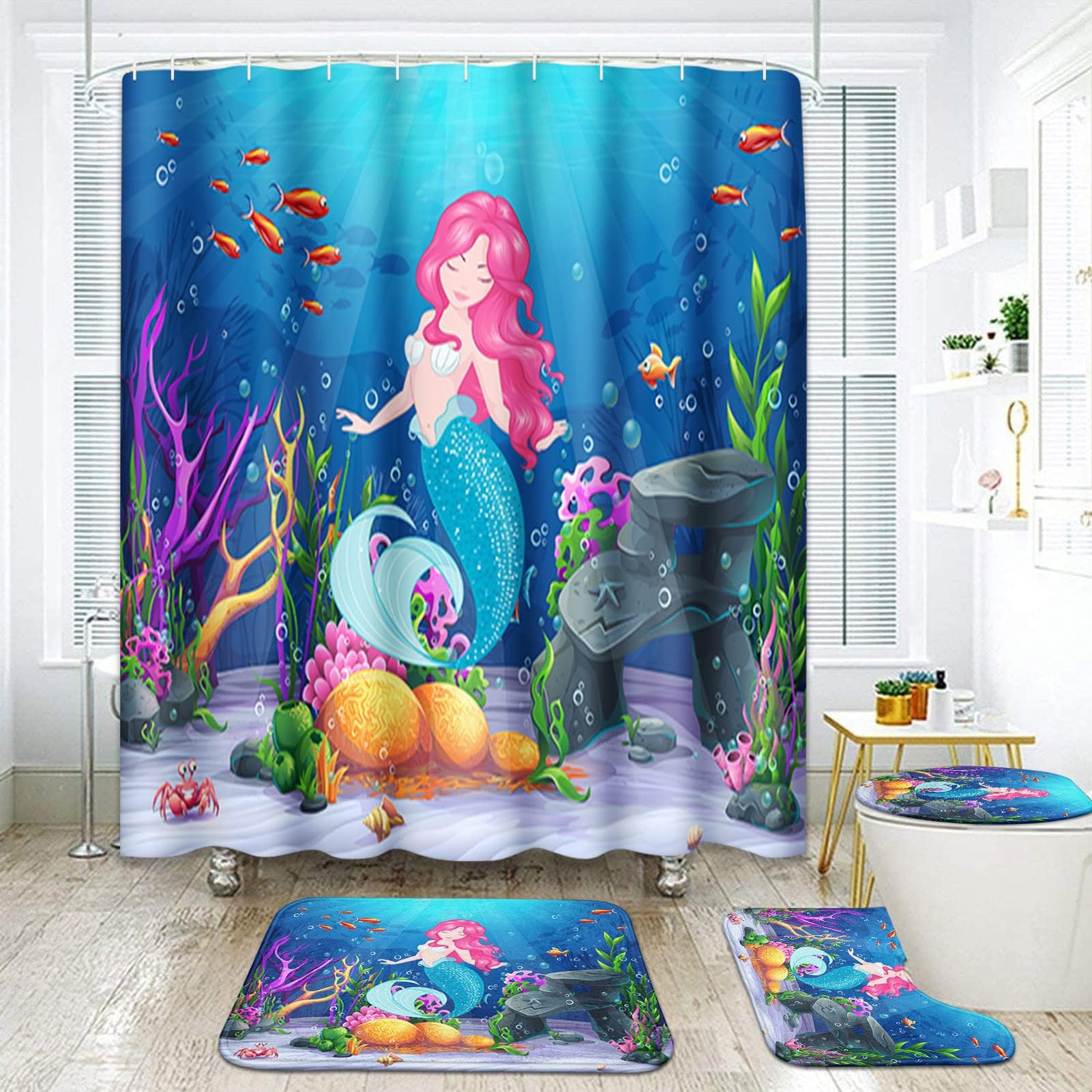 Amazon.com: Disney Princess Pink Shower Curtain with Hooks Bathroom ...