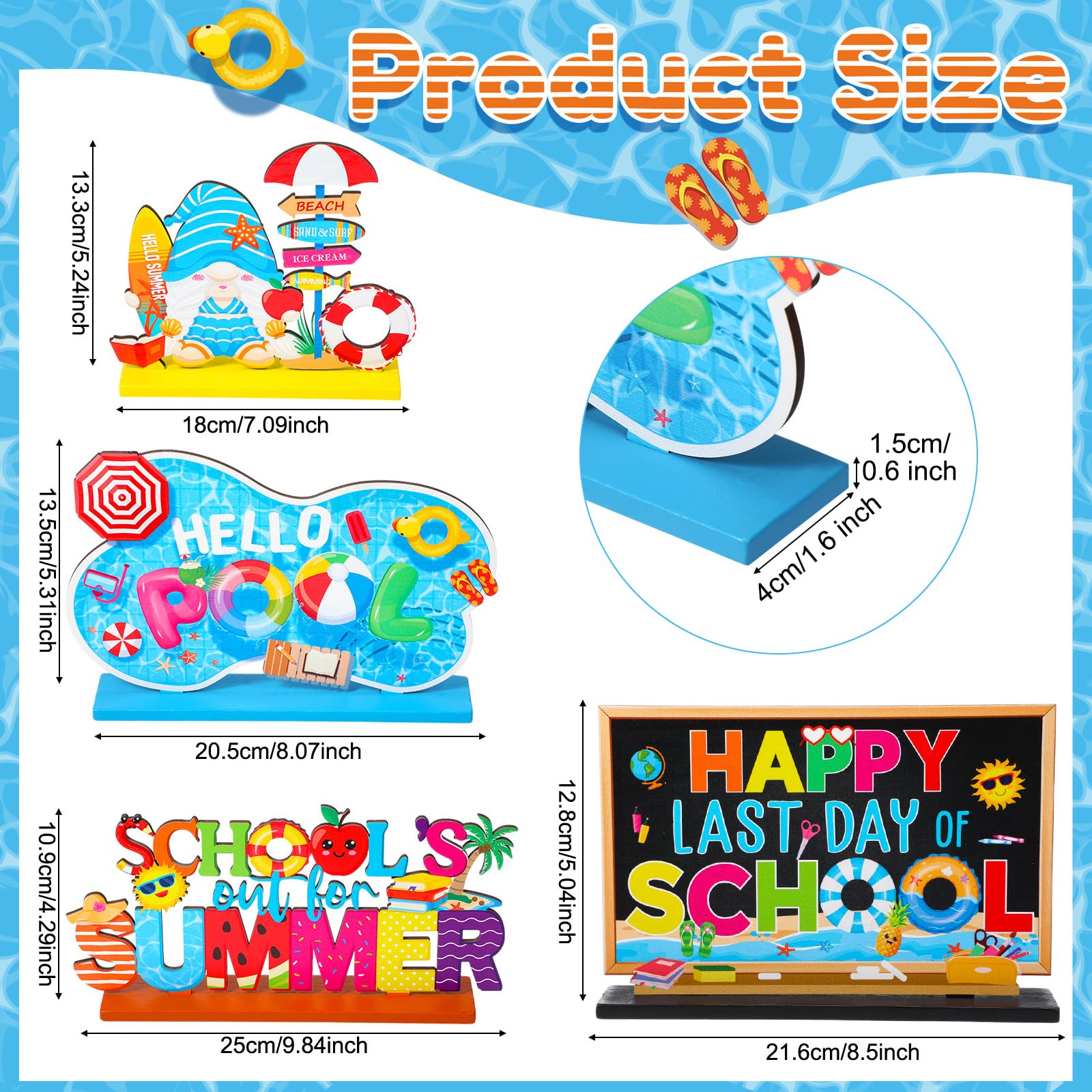 Snapklik.com : 4 Pcs Summer Hello Pool Party Decorations Table Wooden ...