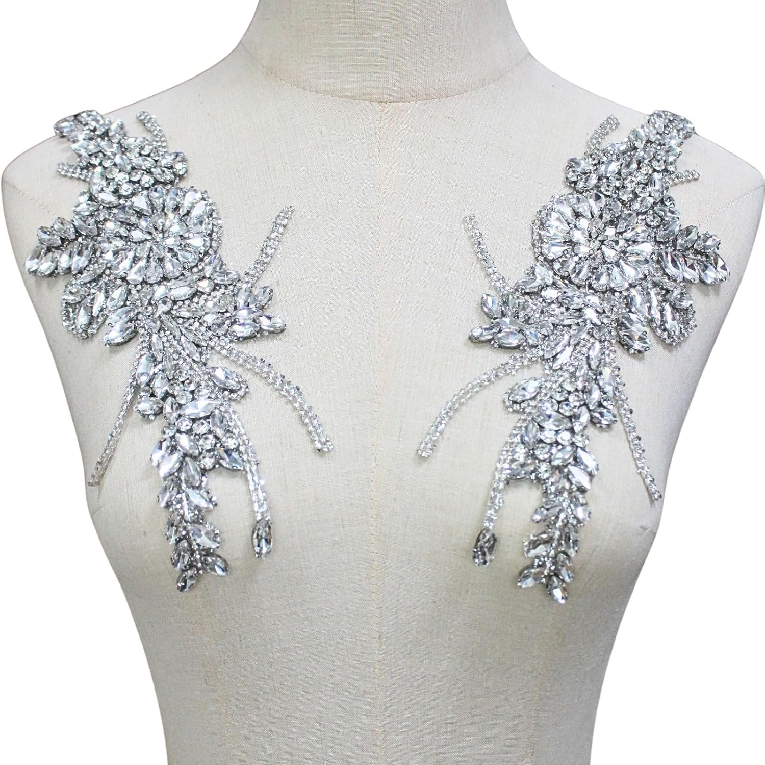 Amazon.com: PEARLY JUN 1 Pair Rhinestone Beaded Applique Patches Silver ...