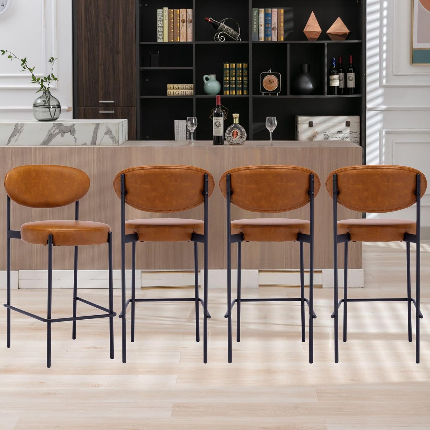 Amazon.com: Washon 26 Inch Bar Stools for Kitchen Island Set of 4 Faux ...