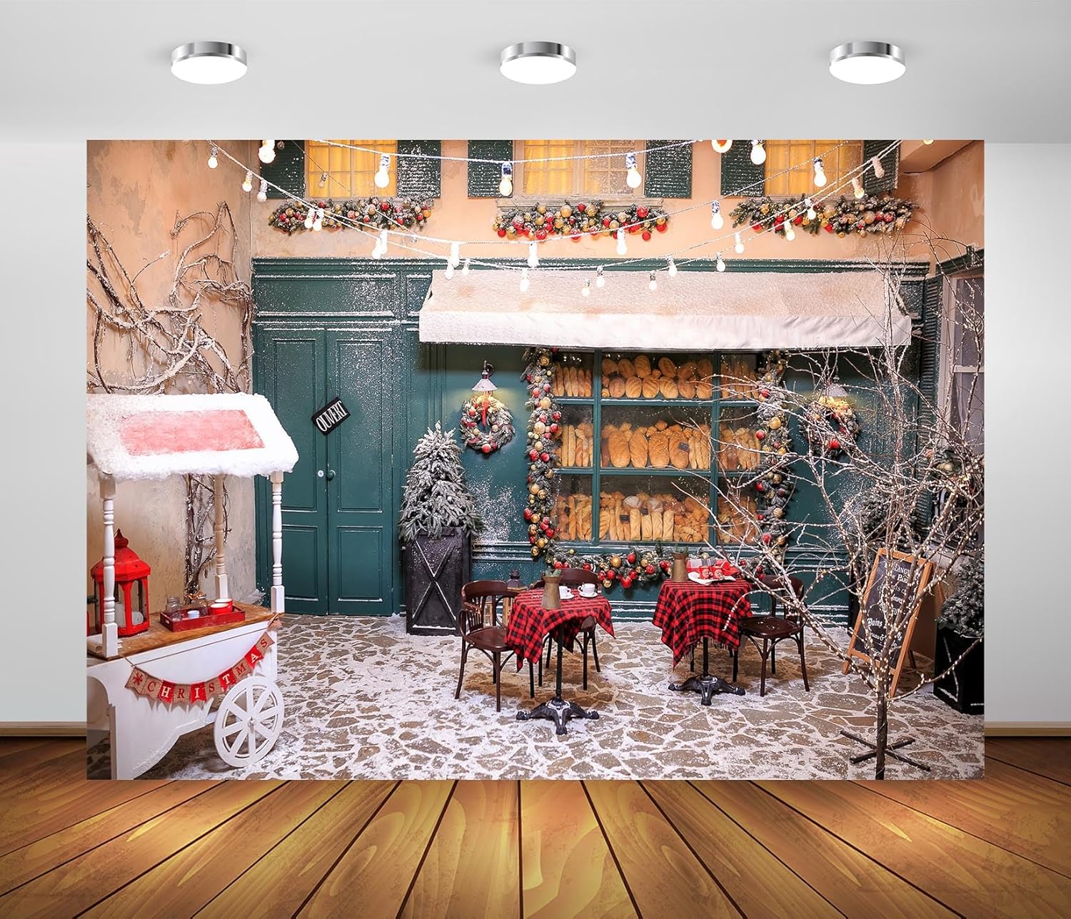 Amazon.com : BELECO 5x3ft Fabric Christmas Coffe Shop Backdrop Hot ...