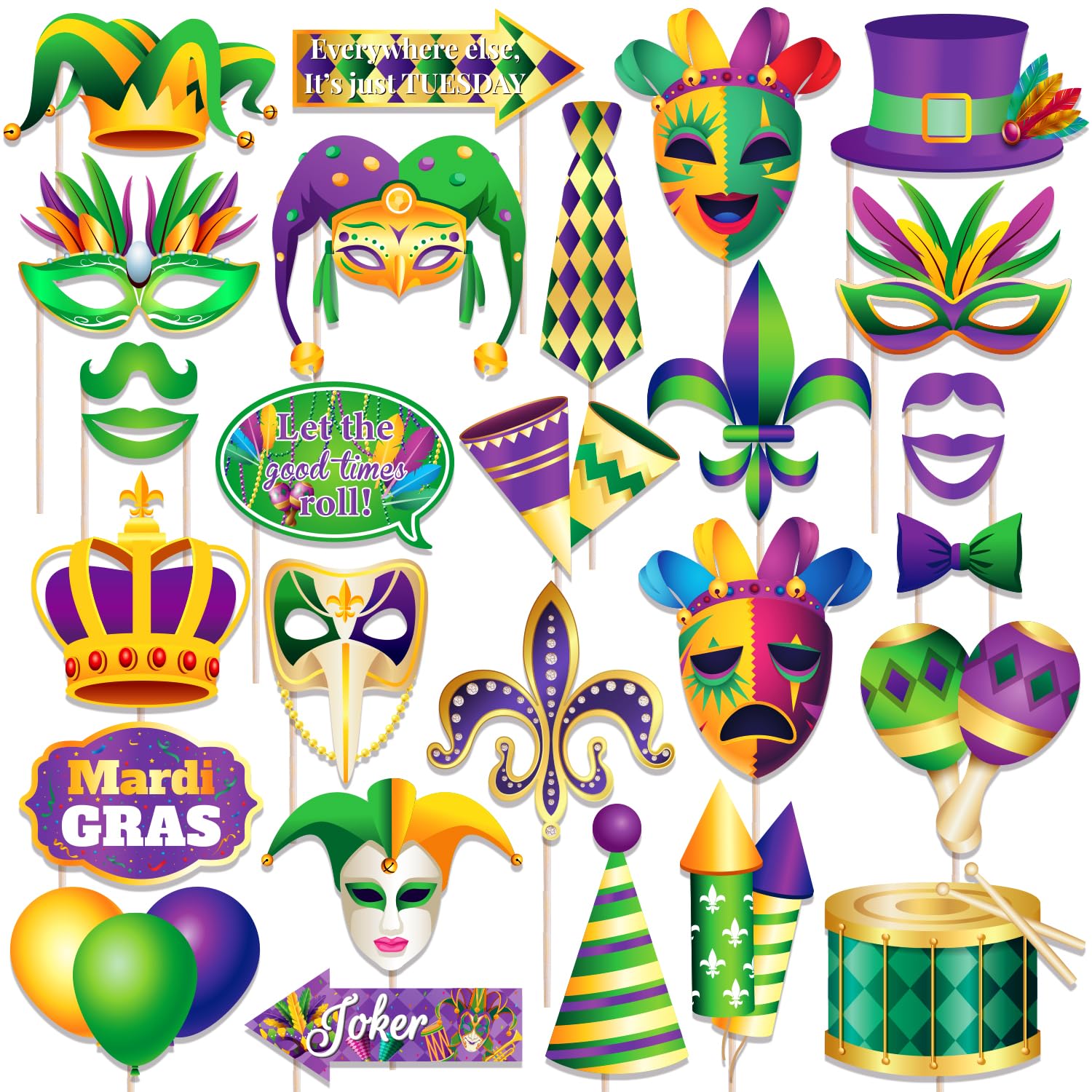 Amazon.com: Large Size Mardi Gras Photo Booth Props 28pcs, New Orleands ...