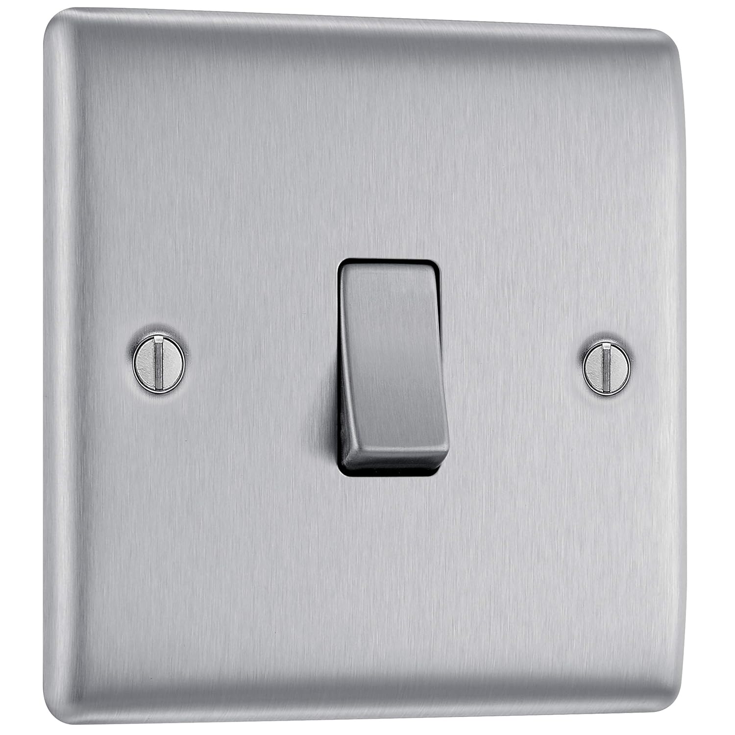 BG Electrical NBS12-01 Single Light Switch, Brushed Steel, 2-Way, 16AX ...