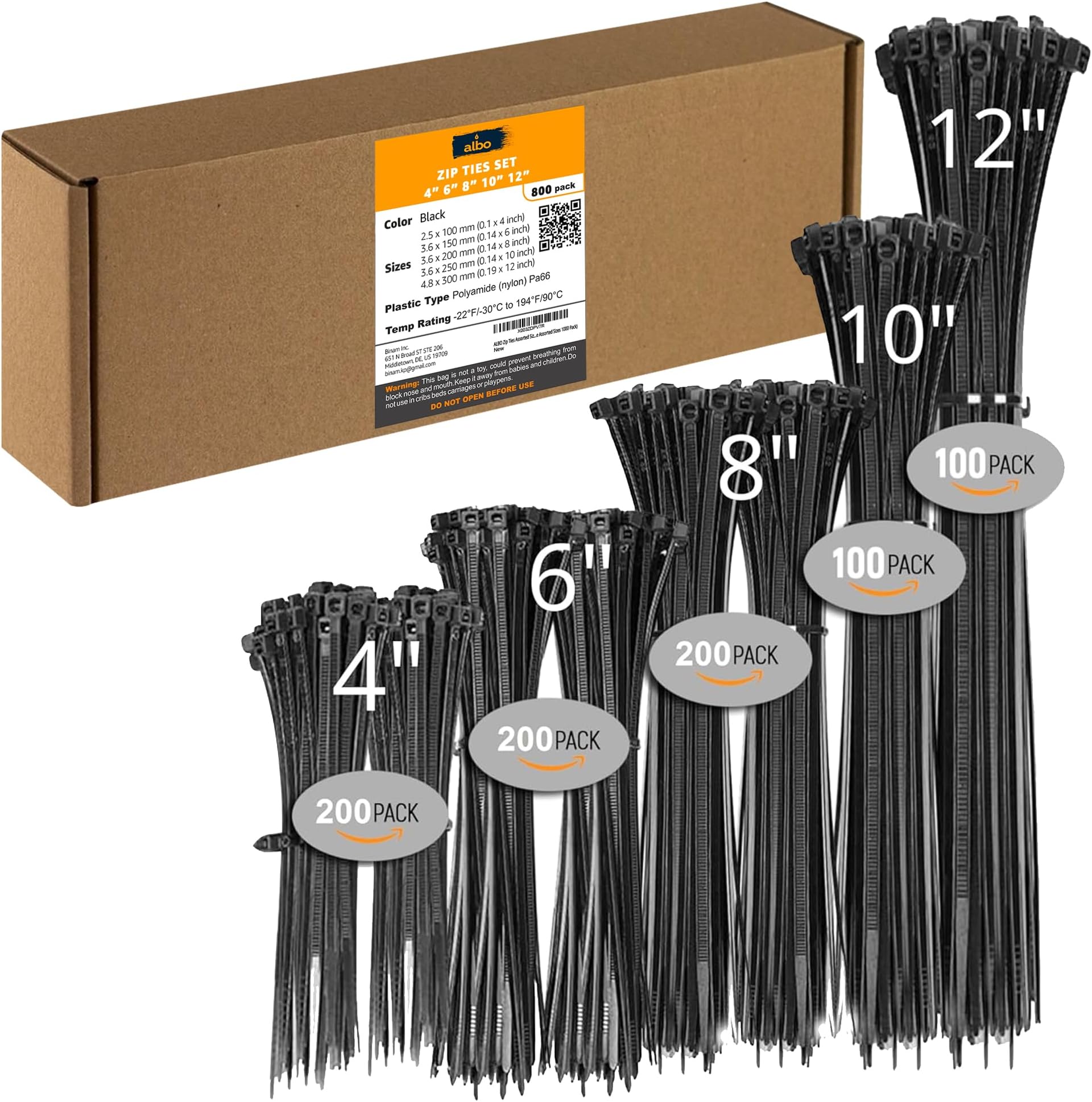 Amazon.com: 600pcs black Standard Self-Locking Nylon Cable Zip Ties ...
