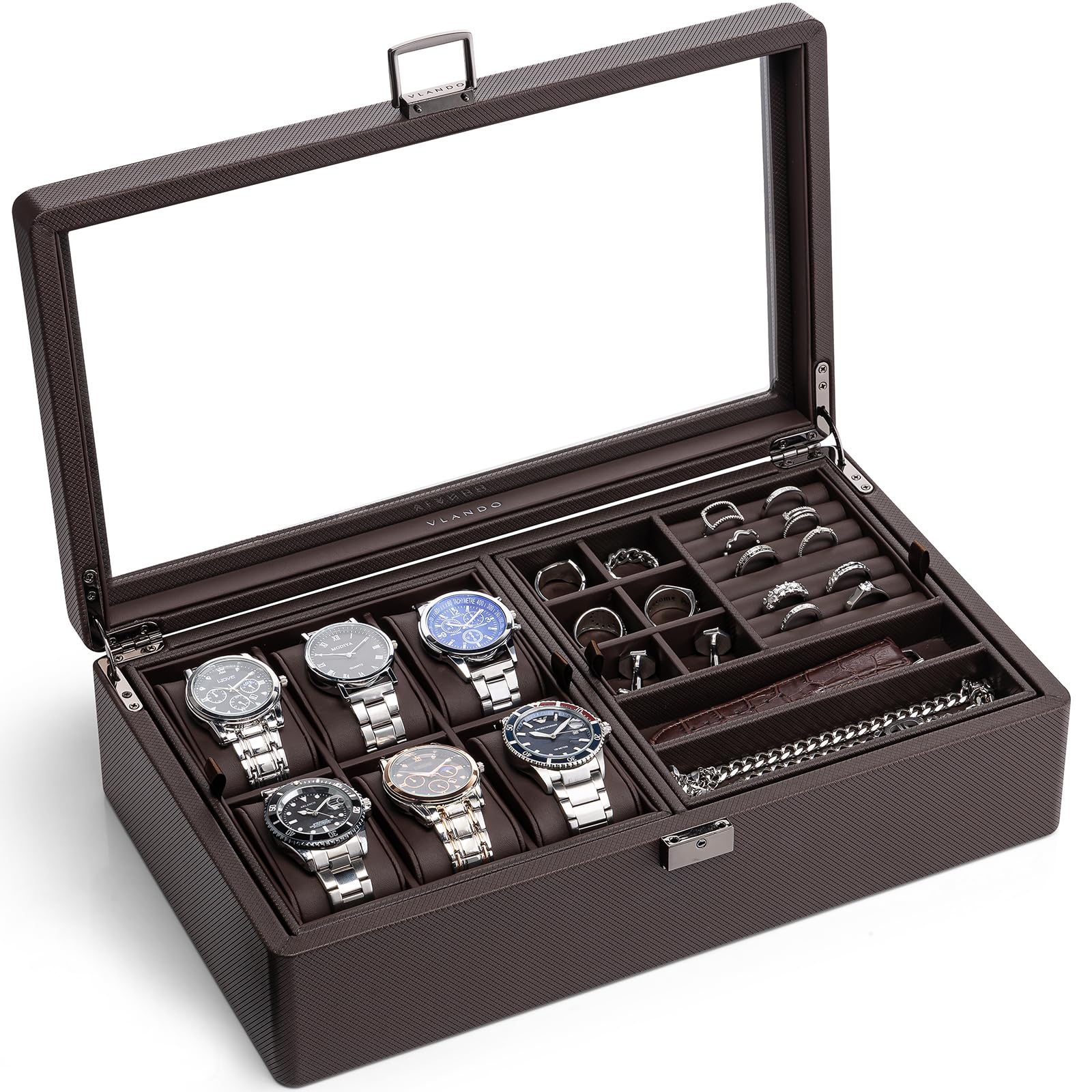 Amazon.com: Vlando 6-Slot Watch Box Organize, Lockable Watch Case with ...